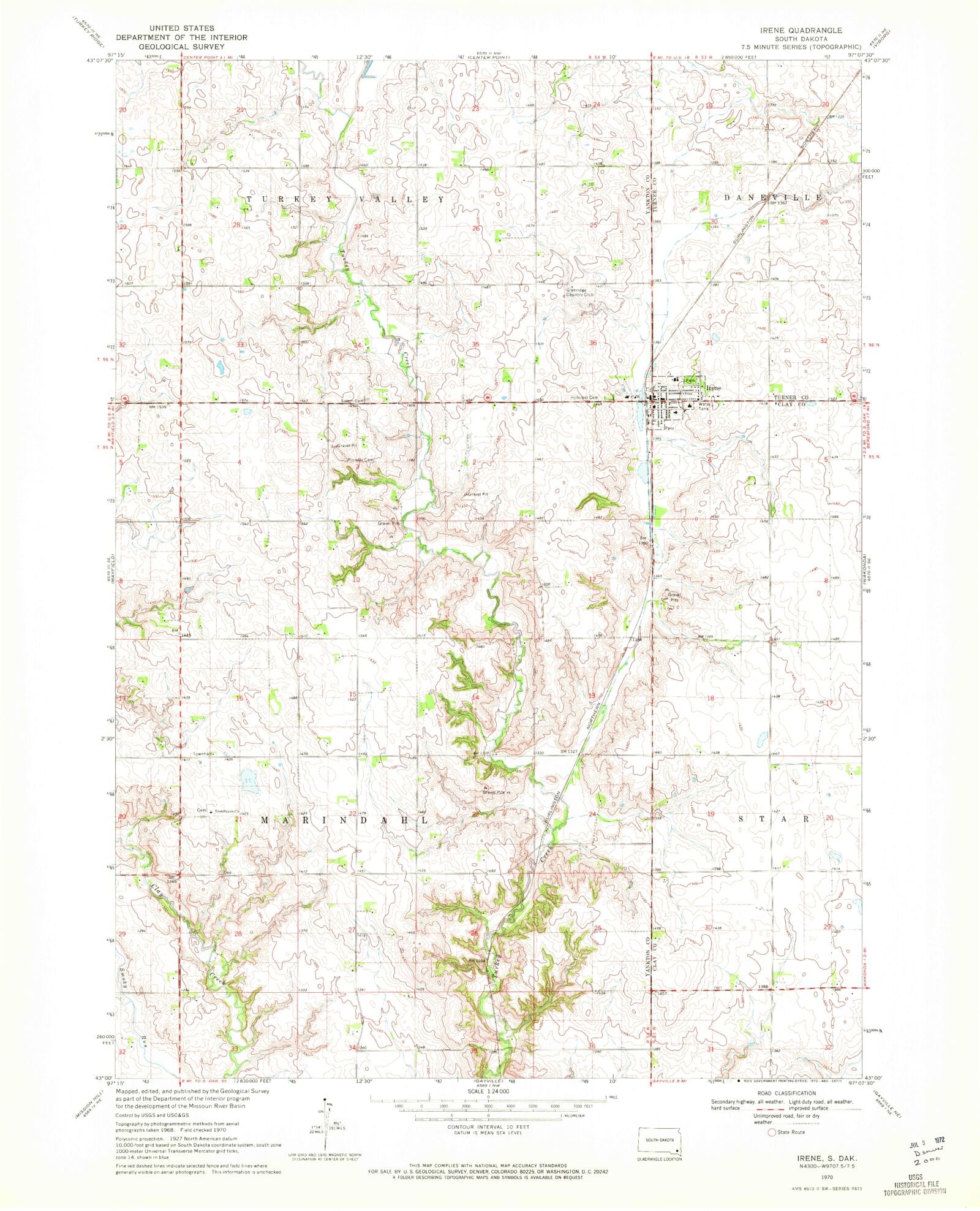 Classic USGS Irene South Dakota 7.5'x7.5' Topo Map – MyTopo Map Store