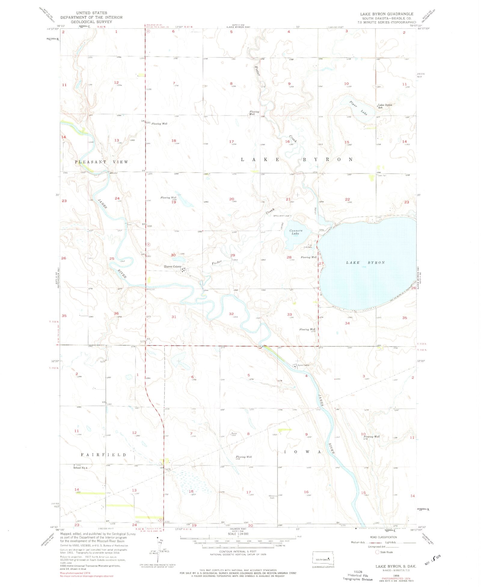 Classic USGS Lake Byron South Dakota 7.5'x7.5' Topo Map – MyTopo Map Store