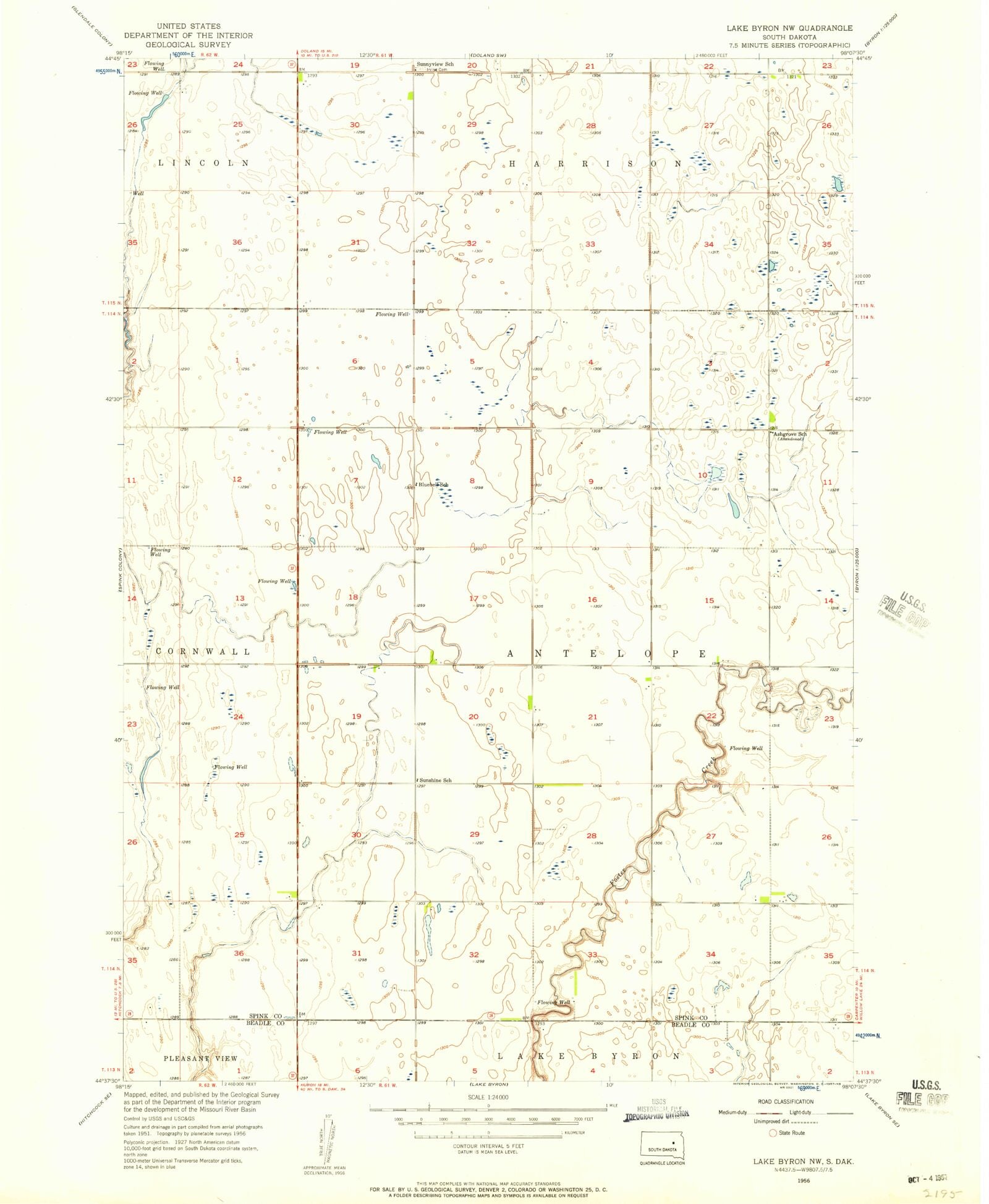 Classic USGS Lake Byron NW South Dakota 7.5'x7.5' Topo Map – MyTopo Map ...