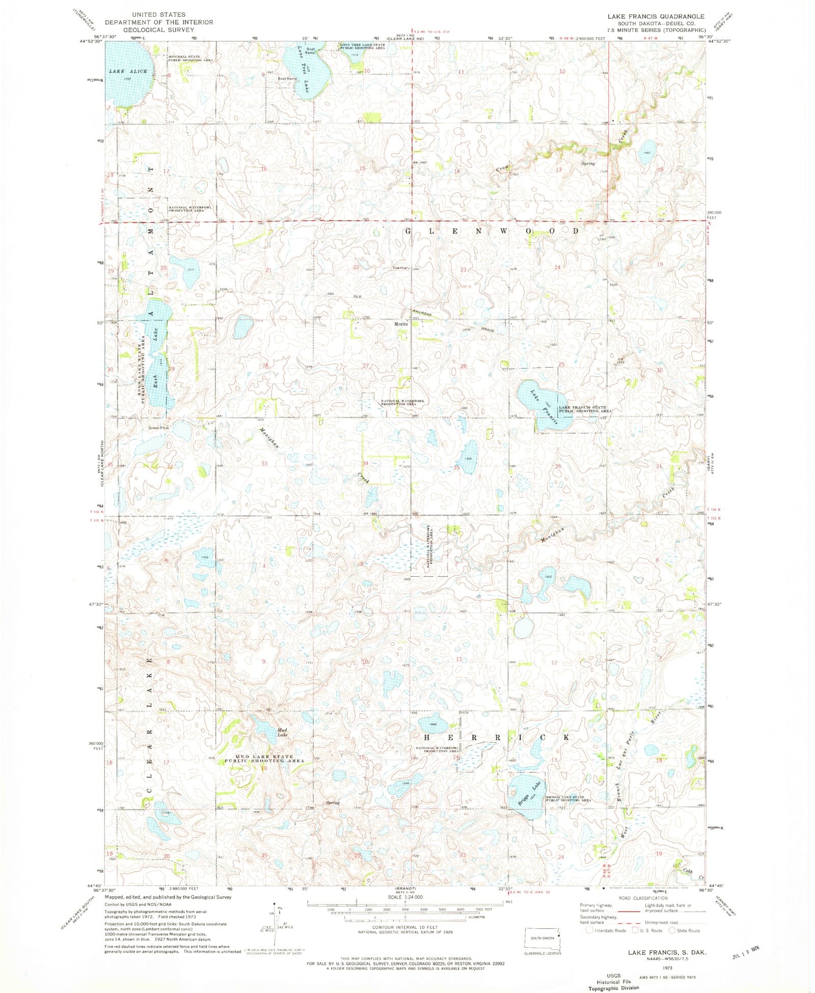 Classic USGS Lake Francis South Dakota 7.5'x7.5' Topo Map – MyTopo Map ...