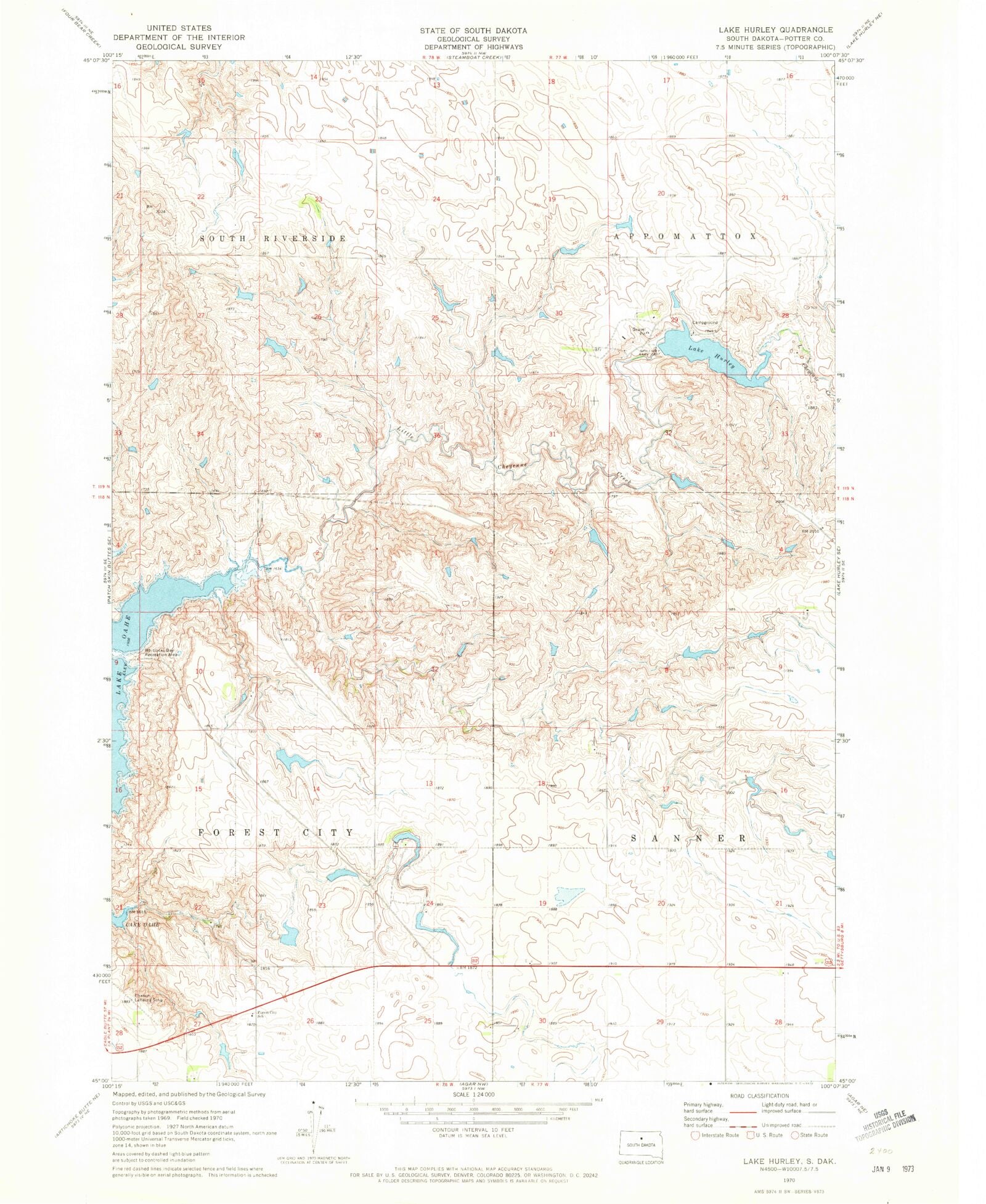 Classic USGS Lake Hurley South Dakota 7.5'x7.5' Topo Map – MyTopo Map Store