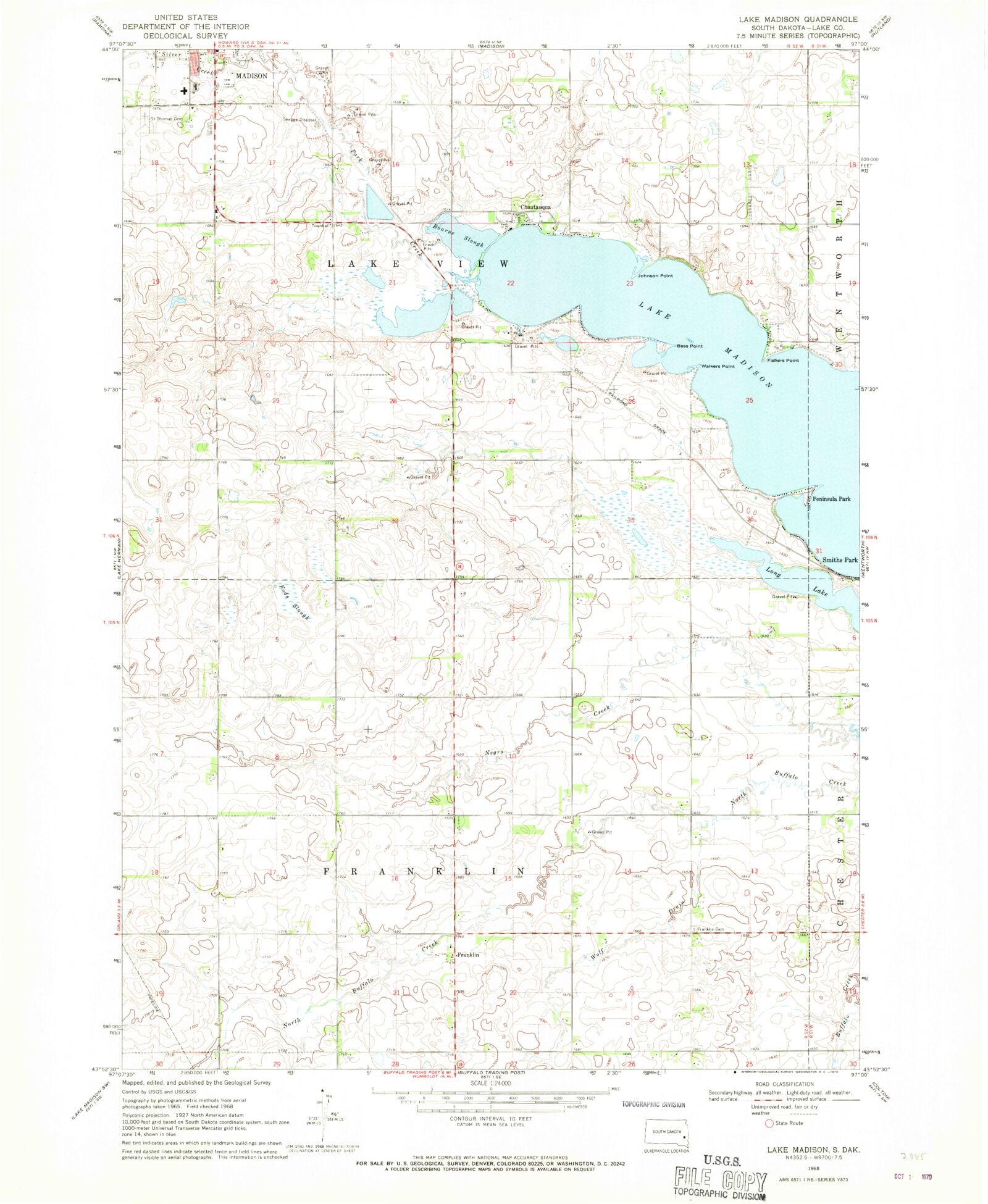Classic USGS Lake Madison South Dakota 7.5'x7.5' Topo Map – MyTopo Map ...