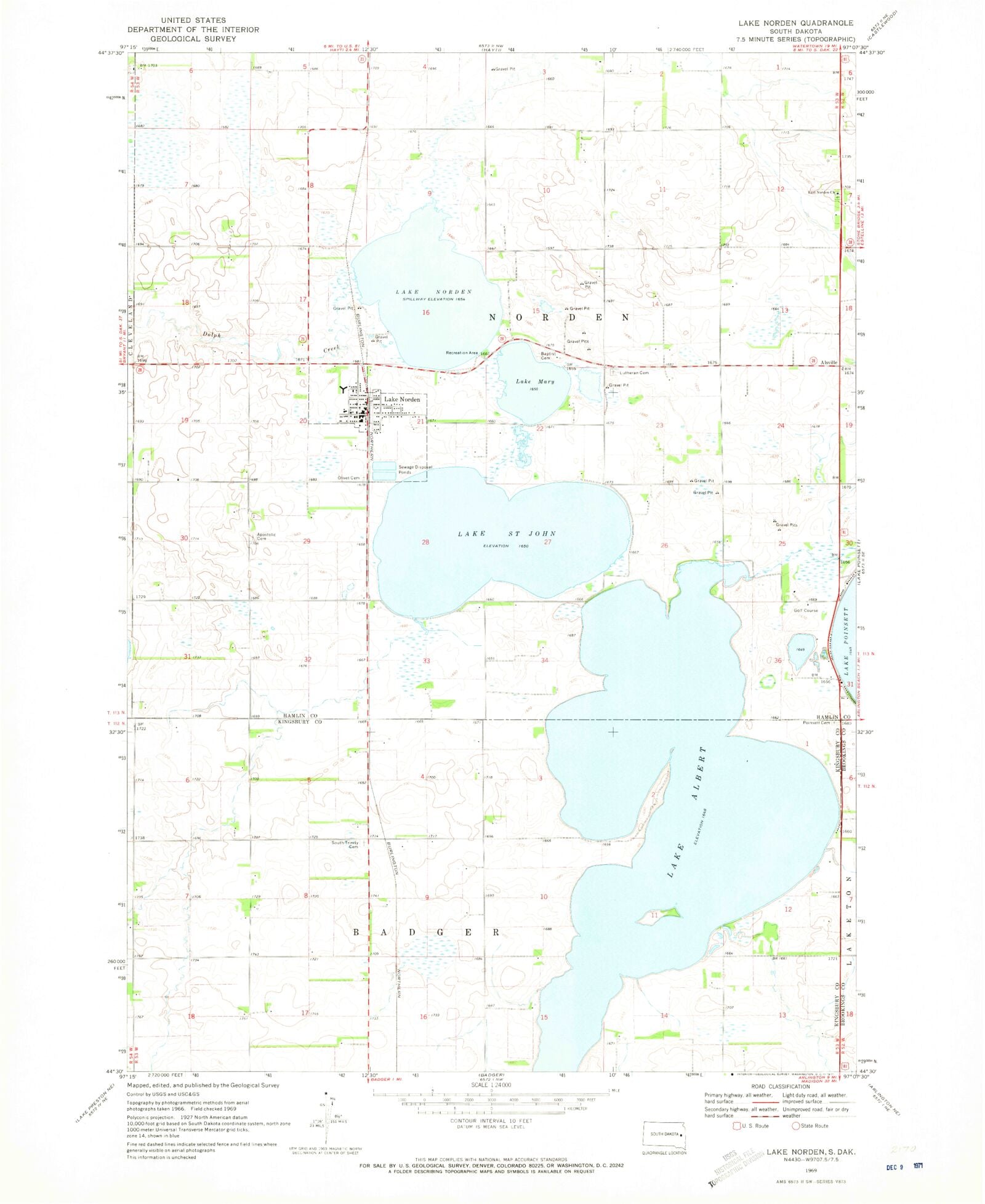 Classic USGS Lake Norden South Dakota 7.5'x7.5' Topo Map – MyTopo Map Store