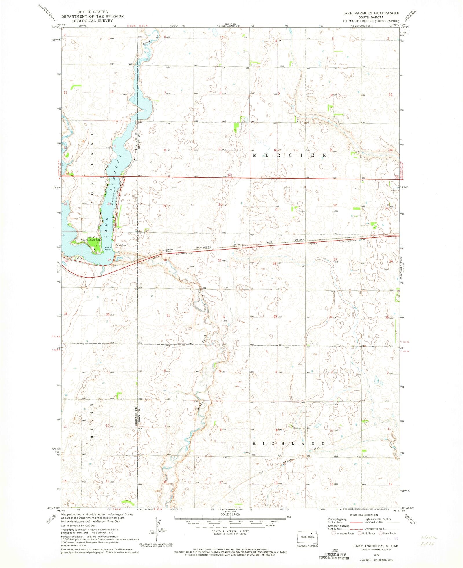 Classic USGS Lake Parmley South Dakota 7.5'x7.5' Topo Map – MyTopo Map ...