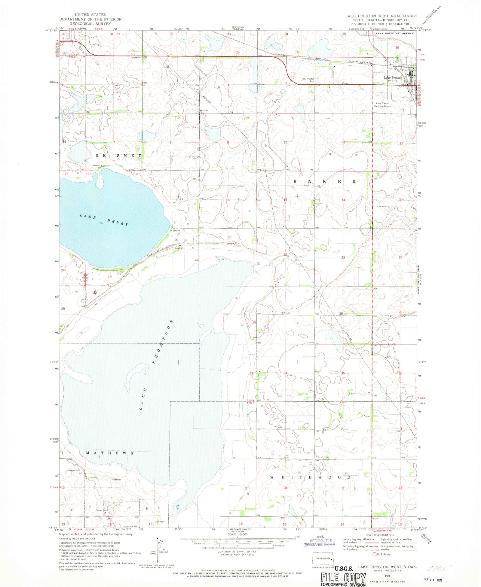 Classic USGS Lake Preston West South Dakota 7.5'x7.5' Topo Map – MyTopo ...