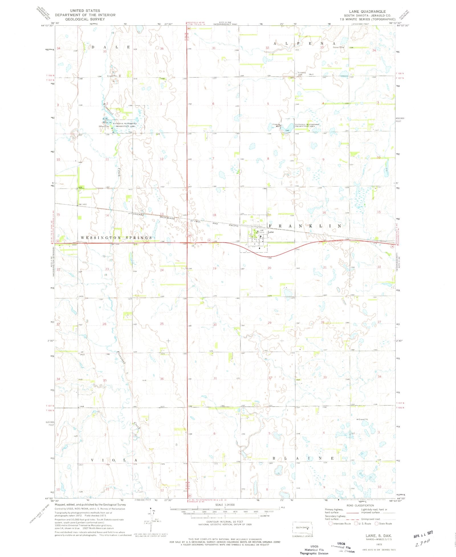 Classic USGS Lane South Dakota 7.5'x7.5' Topo Map – MyTopo Map Store