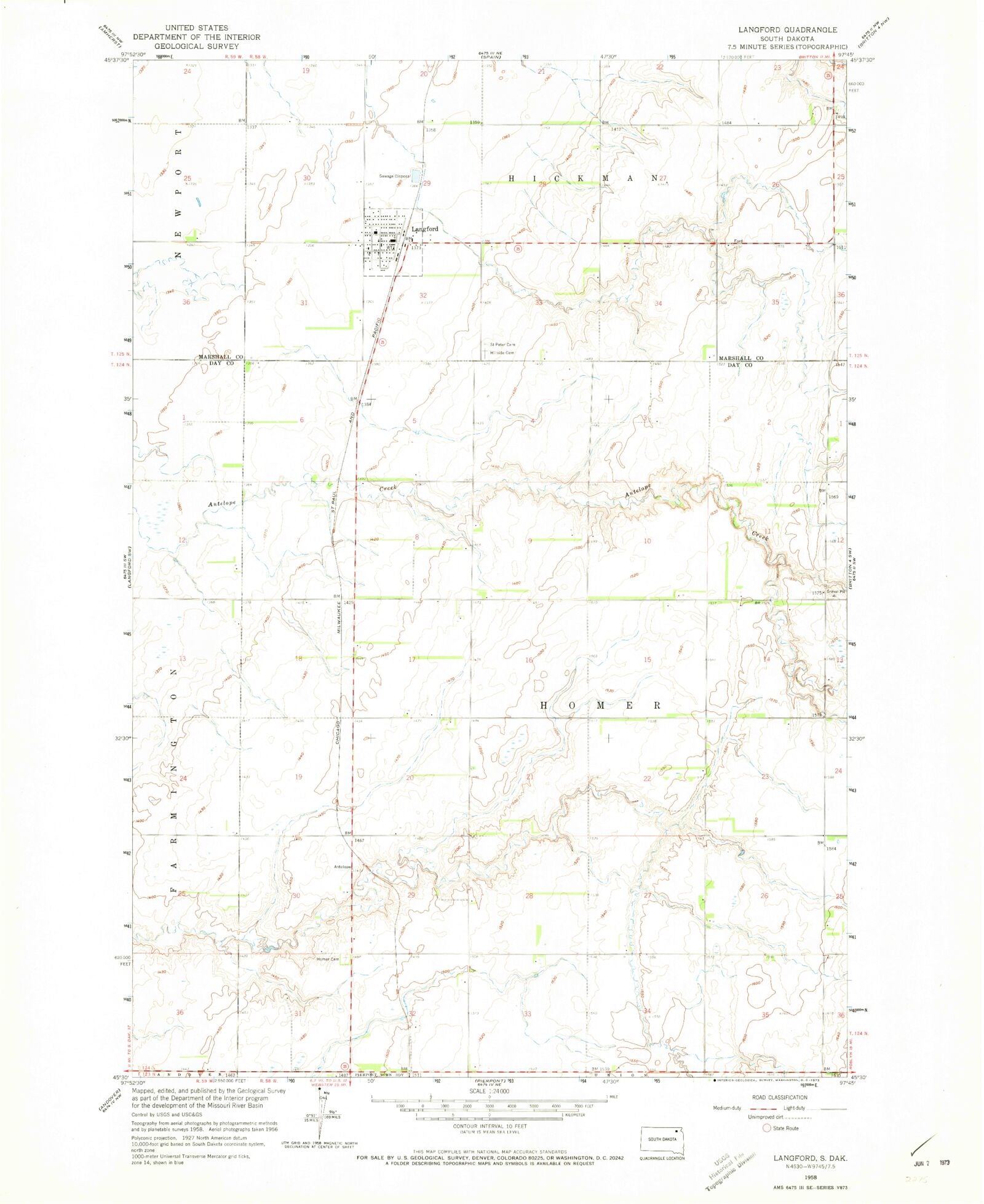Classic USGS Langford South Dakota 7.5'x7.5' Topo Map – MyTopo Map Store