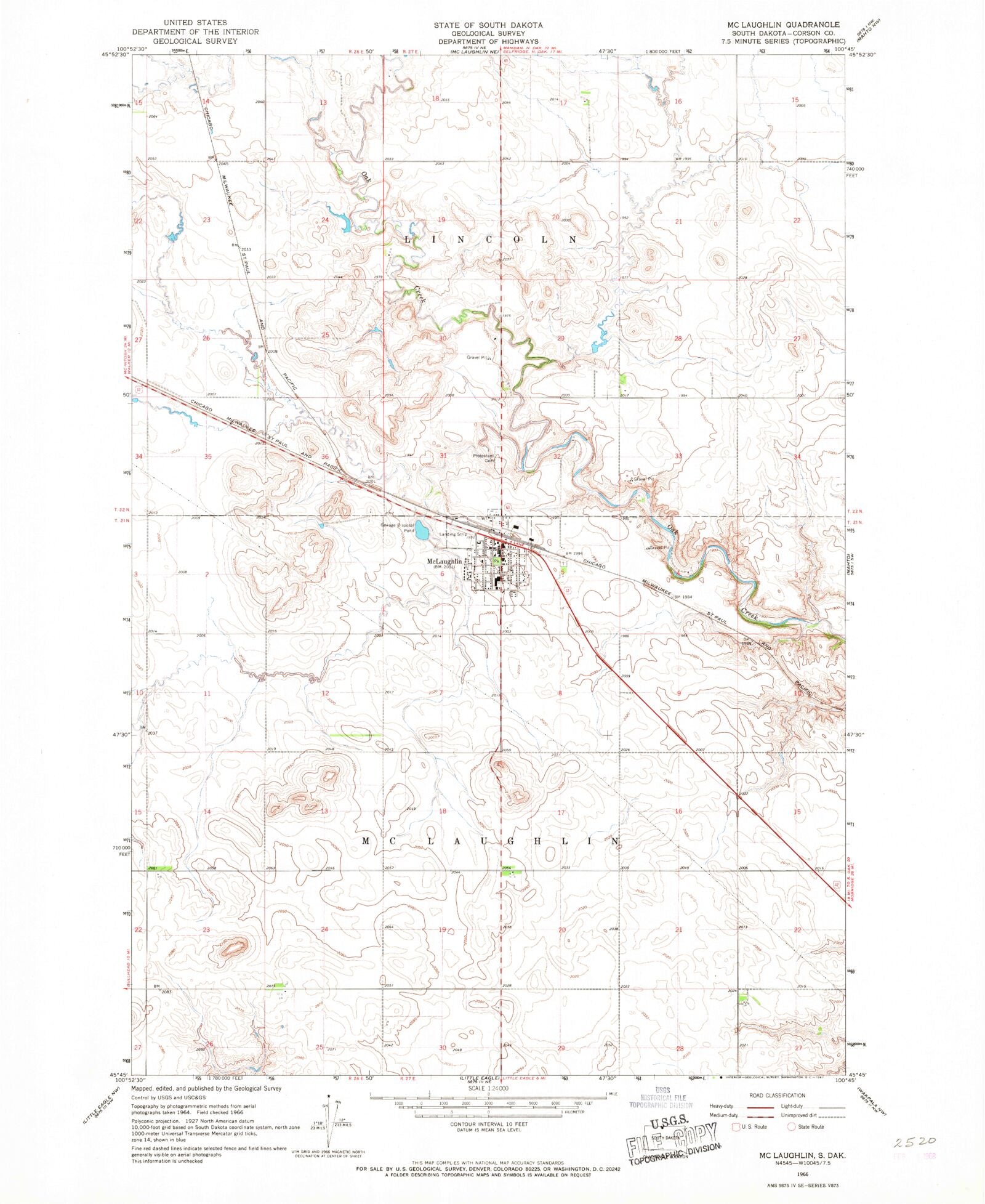 Classic USGS McLaughlin South Dakota 7.5'x7.5' Topo Map – MyTopo Map Store