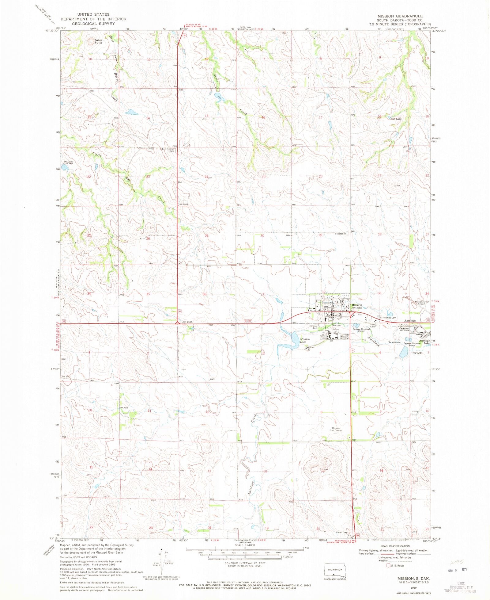 Classic USGS Mission South Dakota 7.5'x7.5' Topo Map – MyTopo Map Store
