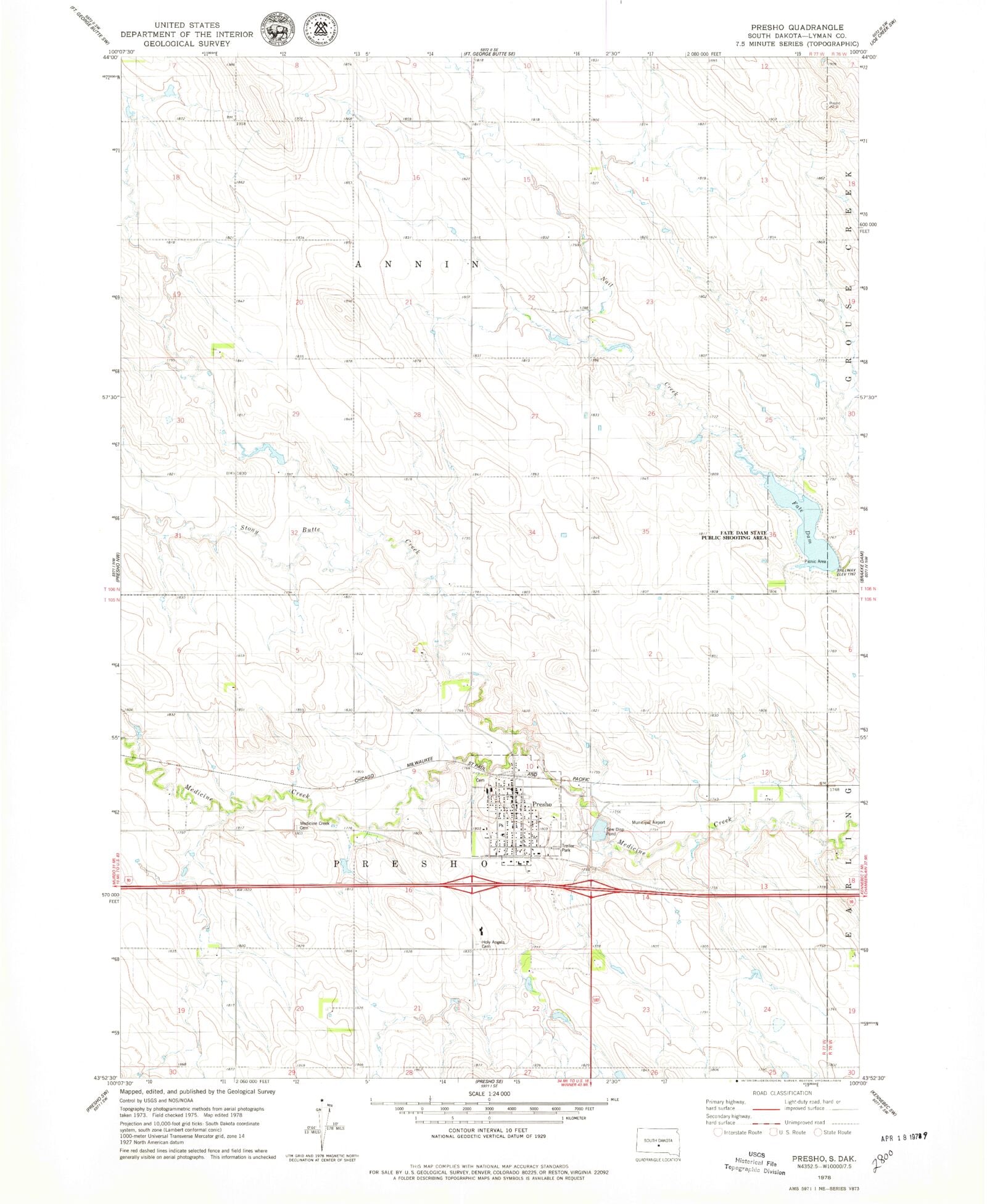 Classic USGS Presho South Dakota 7.5'x7.5' Topo Map – MyTopo Map Store