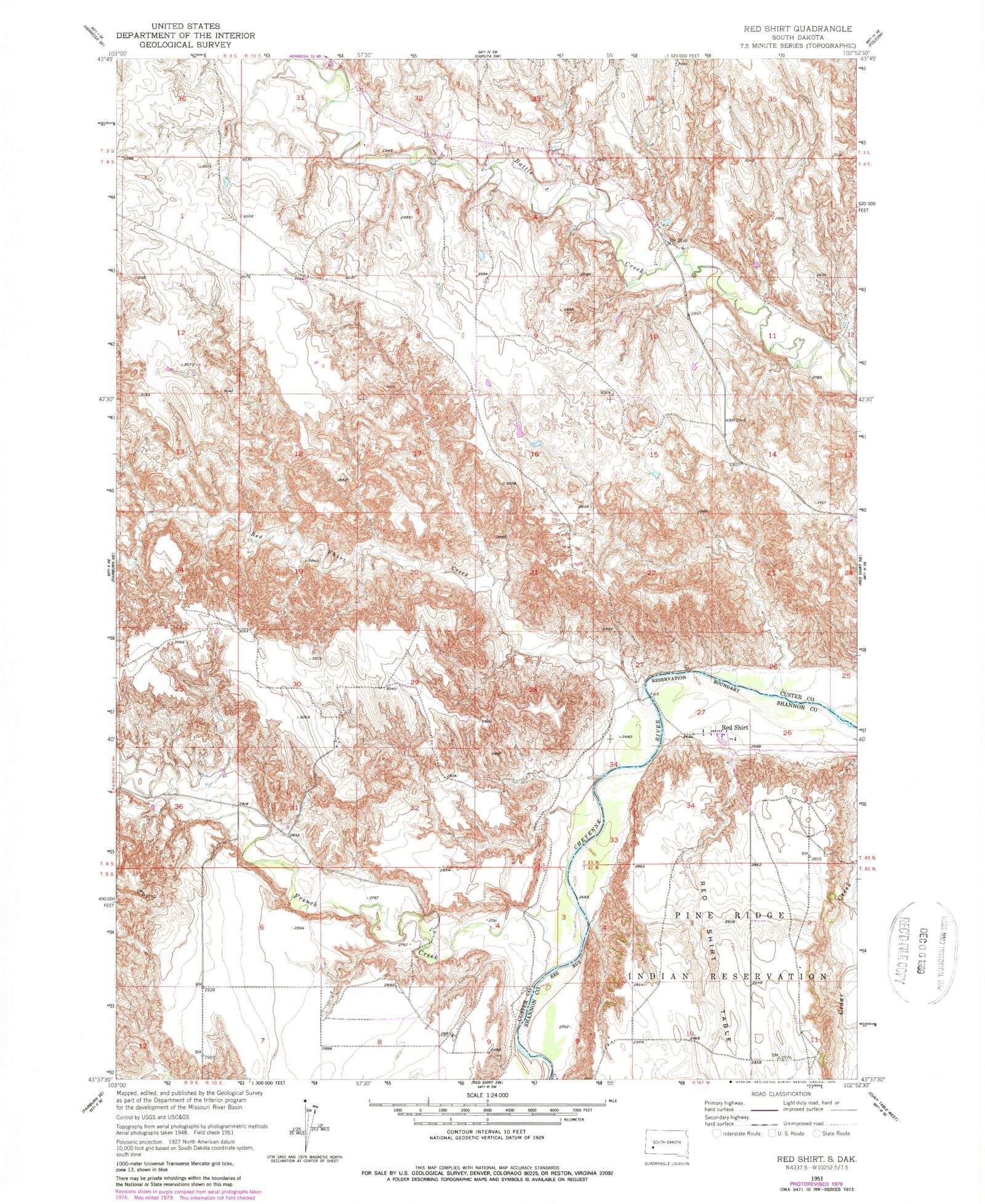 Classic USGS Red Shirt South Dakota 7.5'x7.5' Topo Map – MyTopo Map Store