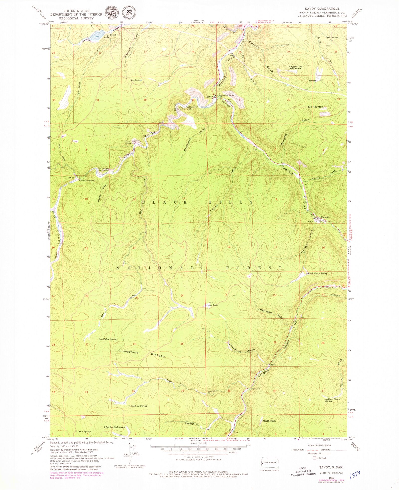 Classic USGS Savoy South Dakota 7.5'x7.5' Topo Map – MyTopo Map Store