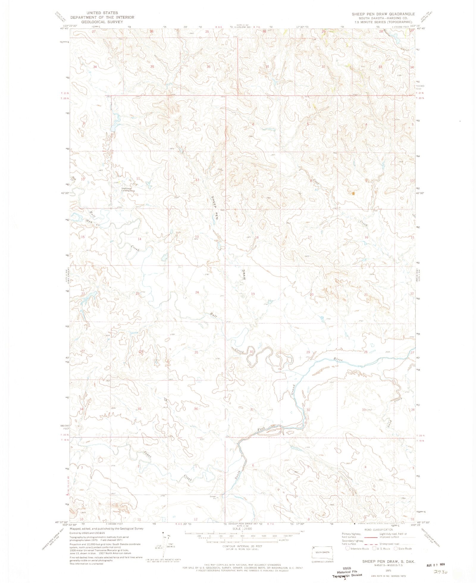 Classic USGS Sheep Pen Draw South Dakota 7.5'x7.5' Topo Map – MyTopo ...