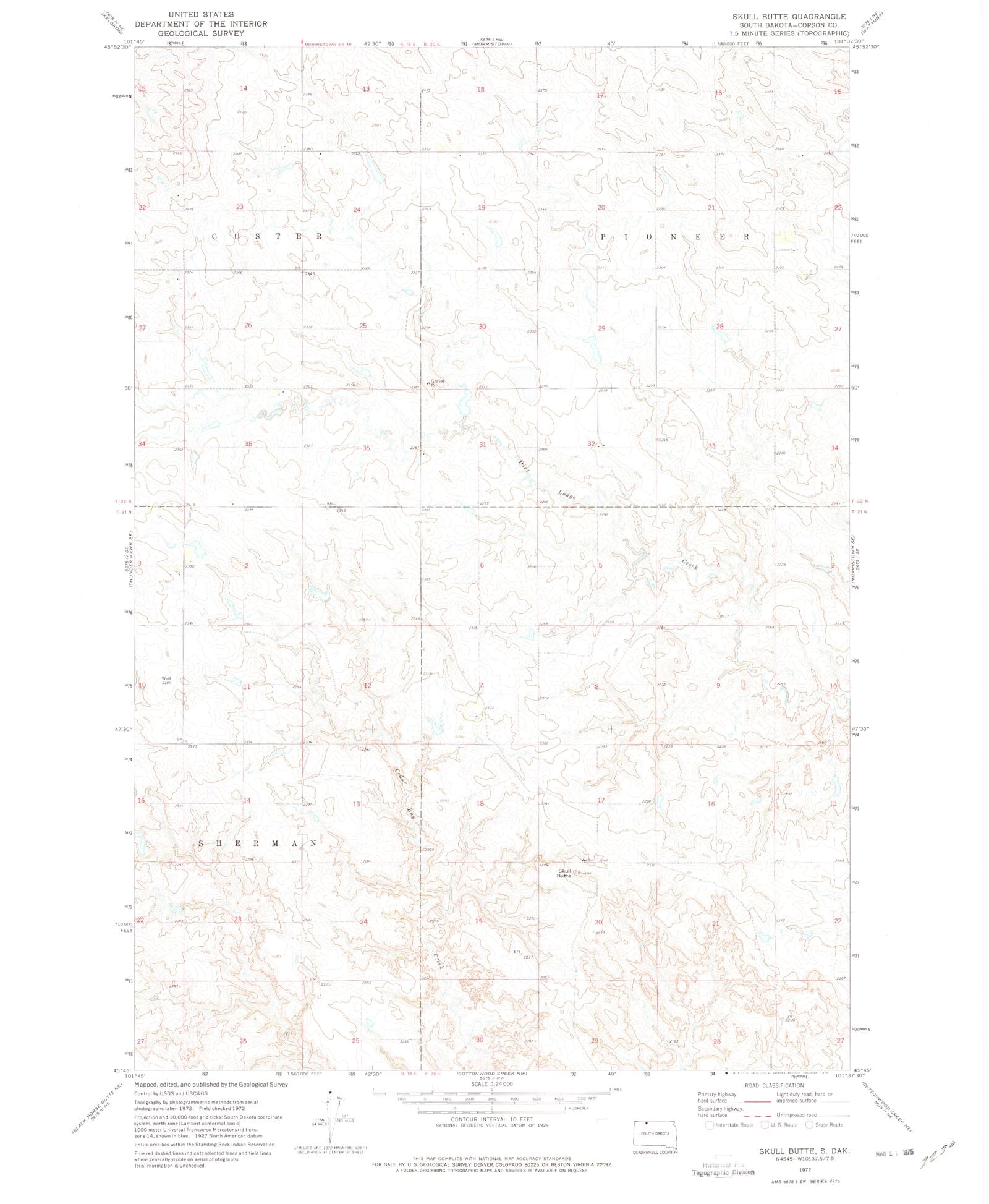 Classic USGS Skull Butte South Dakota 7.5'x7.5' Topo Map – MyTopo Map Store