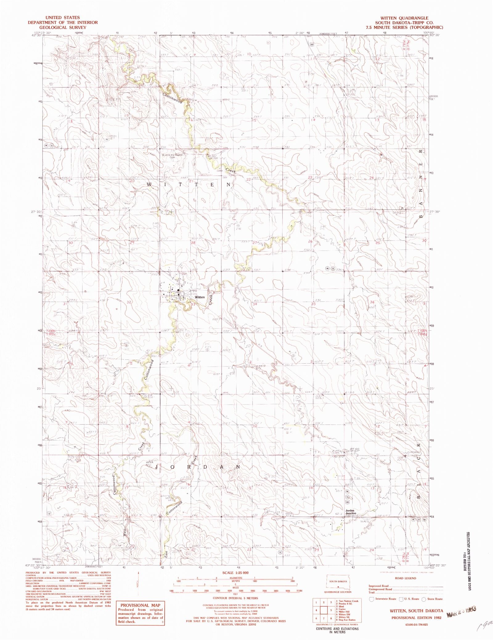 Classic USGS Witten South Dakota 7.5'x7.5' Topo Map – MyTopo Map Store
