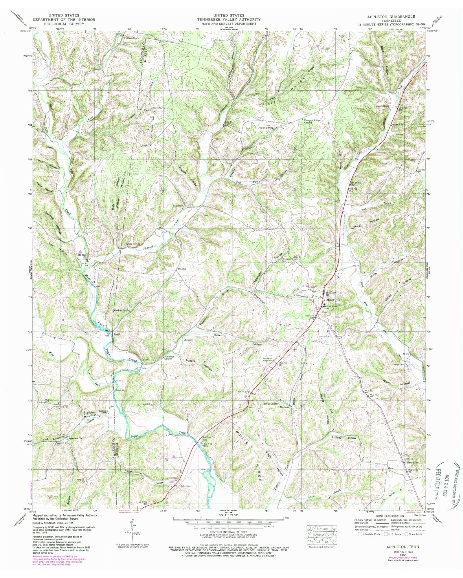 Classic USGS Appleton Tennessee 7.5'x7.5' Topo Map – MyTopo Map Store