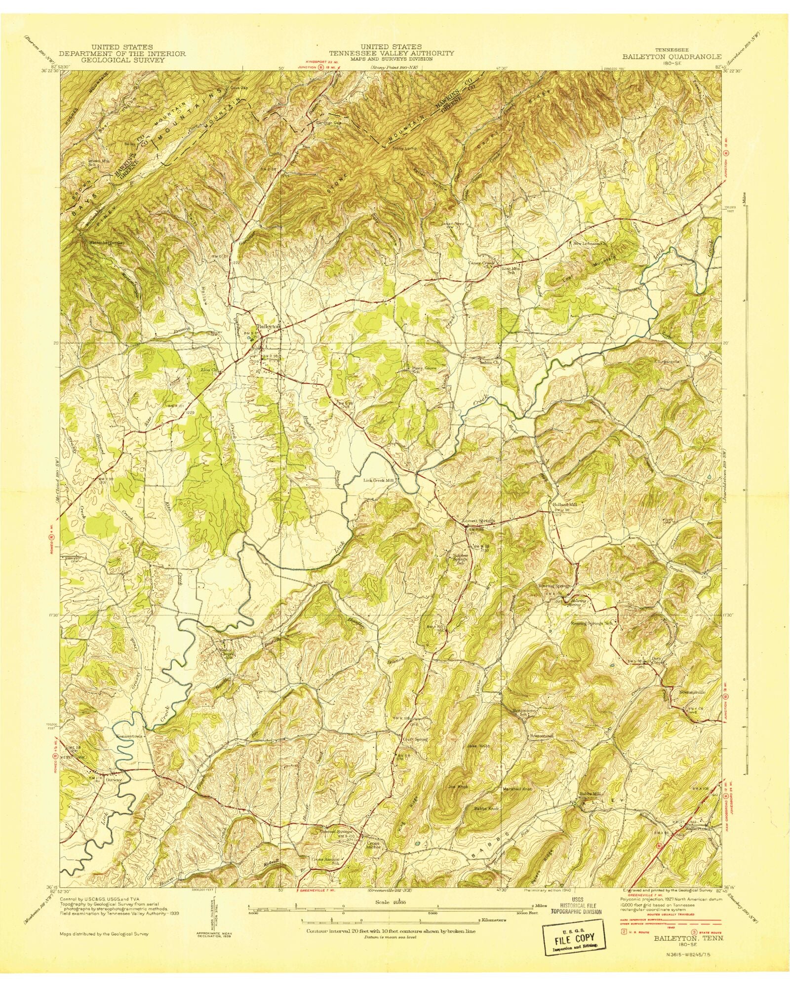 Classic USGS Baileyton Tennessee 7.5'x7.5' Topo Map – MyTopo Map Store