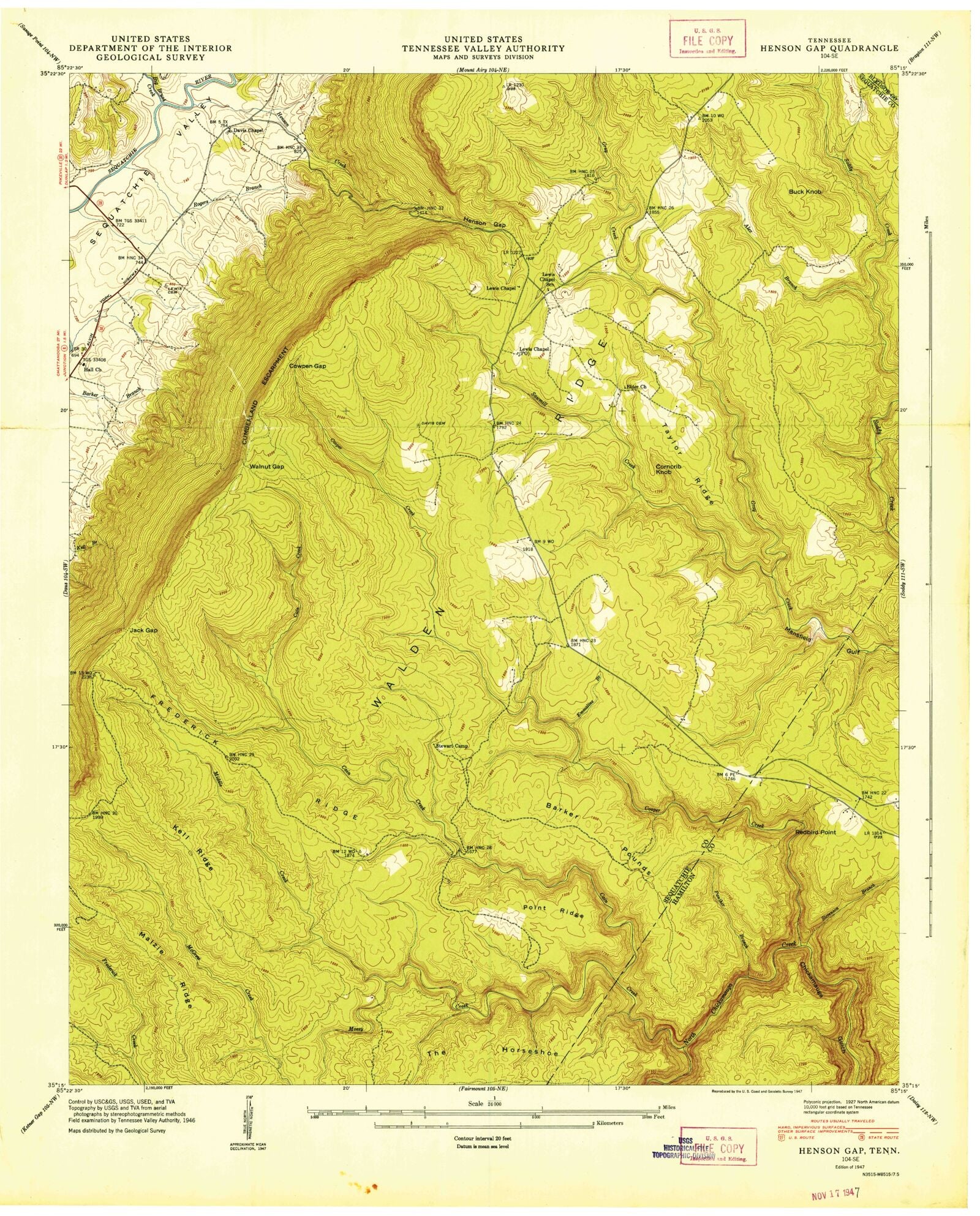 Classic USGS Henson Gap Tennessee 7.5'x7.5' Topo Map – MyTopo Map Store