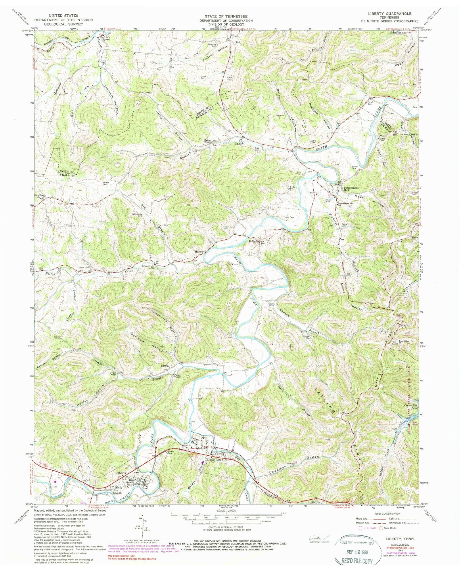 Classic USGS Liberty Tennessee 7.5'x7.5' Topo Map – MyTopo Map Store