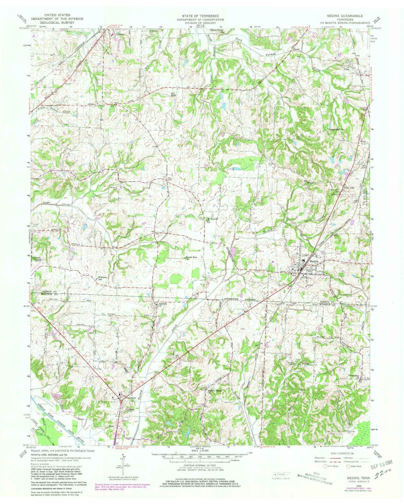 Classic USGS Medina Tennessee 7.5'x7.5' Topo Map – MyTopo Map Store