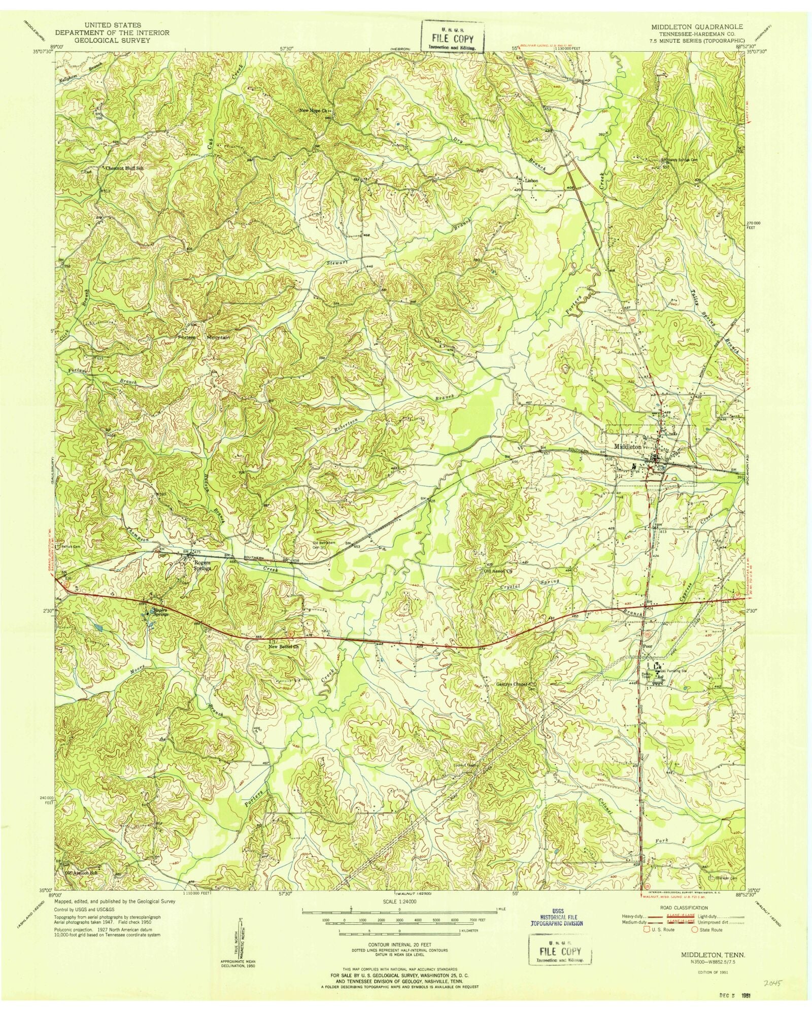 Classic USGS Middleton Tennessee 7.5'x7.5' Topo Map – MyTopo Map Store