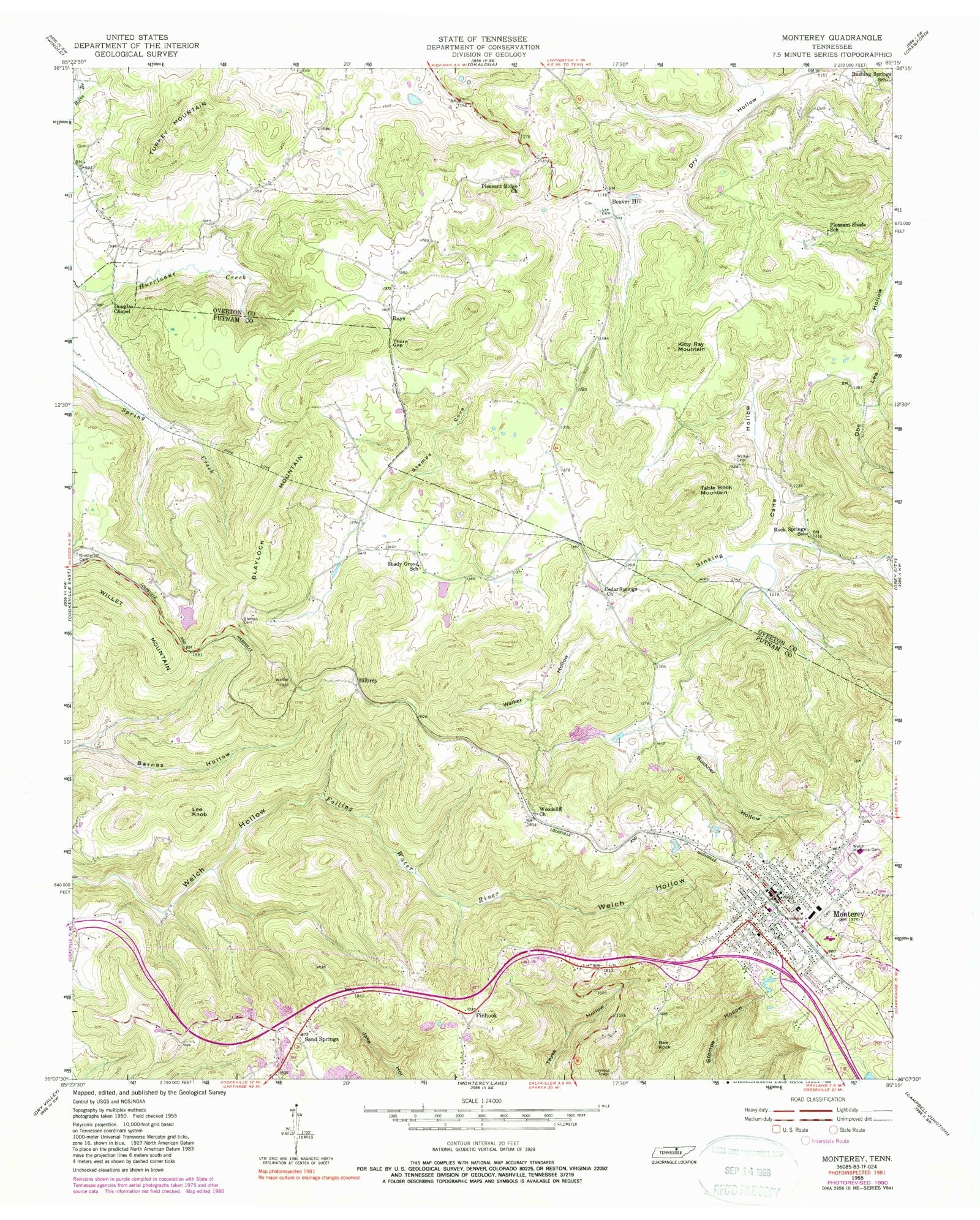 Classic USGS Monterey Tennessee 7.5'x7.5' Topo Map – MyTopo Map Store