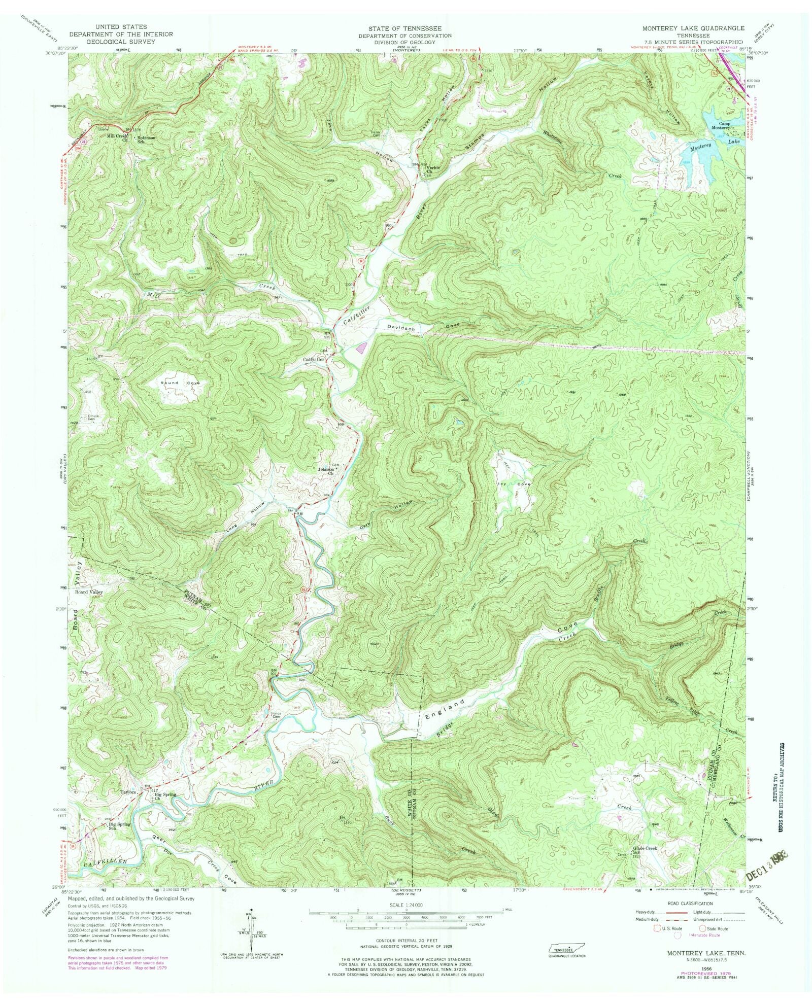 Classic USGS Monterey Lake Tennessee 7.5'x7.5' Topo Map – MyTopo Map Store