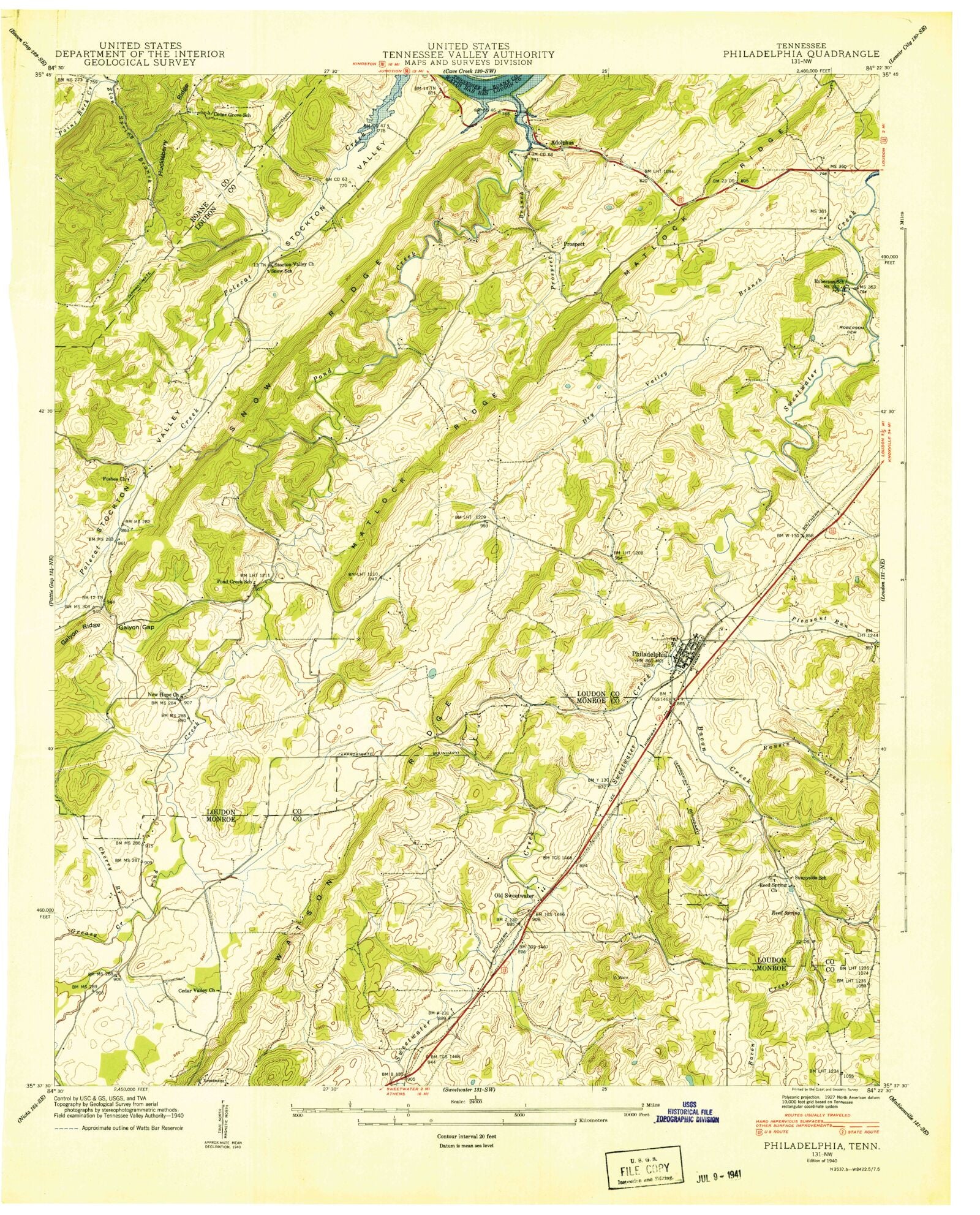 Classic USGS Philadelphia Tennessee 7.5'x7.5' Topo Map – MyTopo Map Store