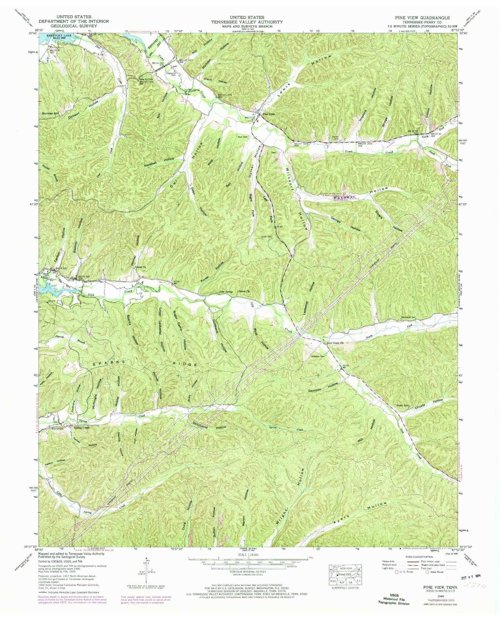 Classic USGS Pine View Tennessee 7.5'x7.5' Topo Map – MyTopo Map Store