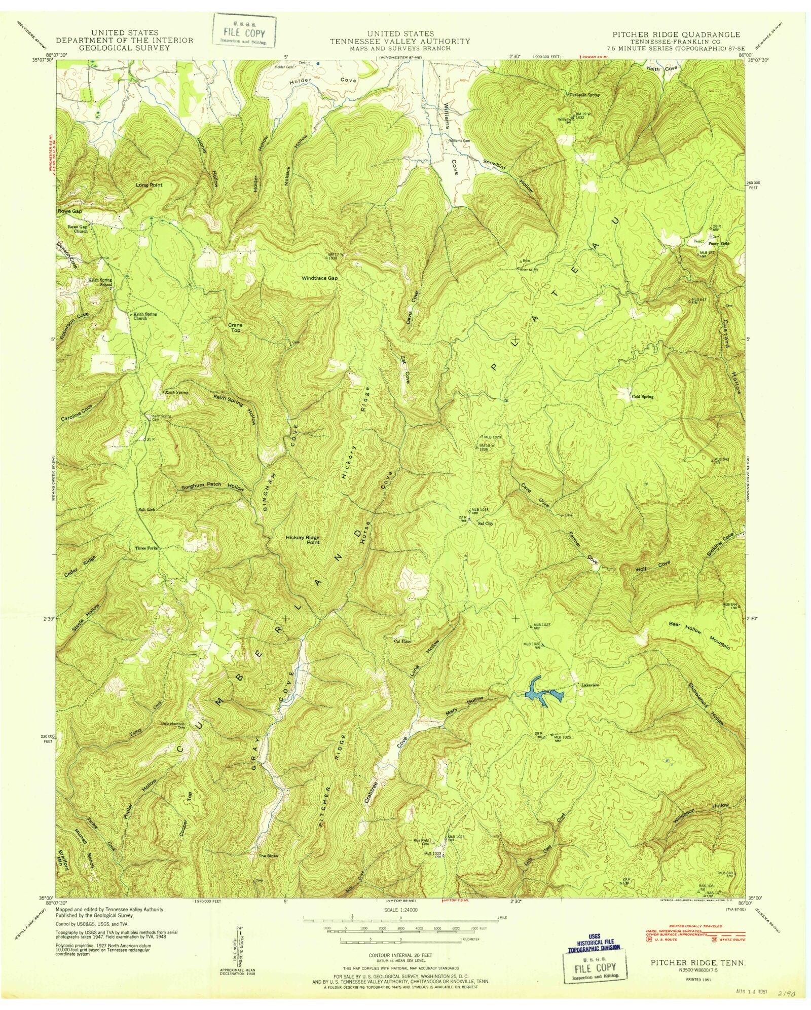 Classic USGS Pitcher Ridge Tennessee 7.5'x7.5' Topo Map – MyTopo Map Store