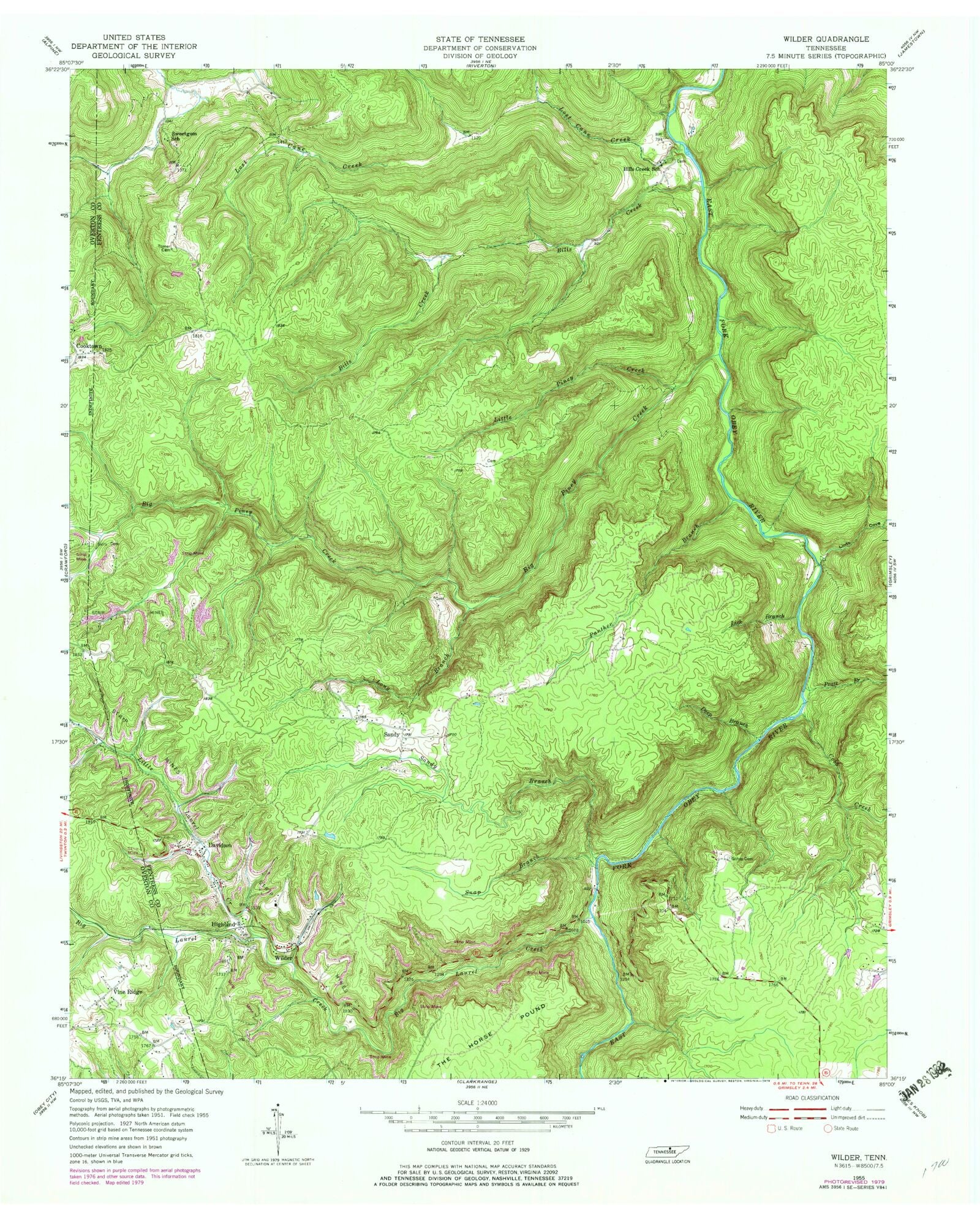Classic USGS Wilder Tennessee 7.5'x7.5' Topo Map – MyTopo Map Store