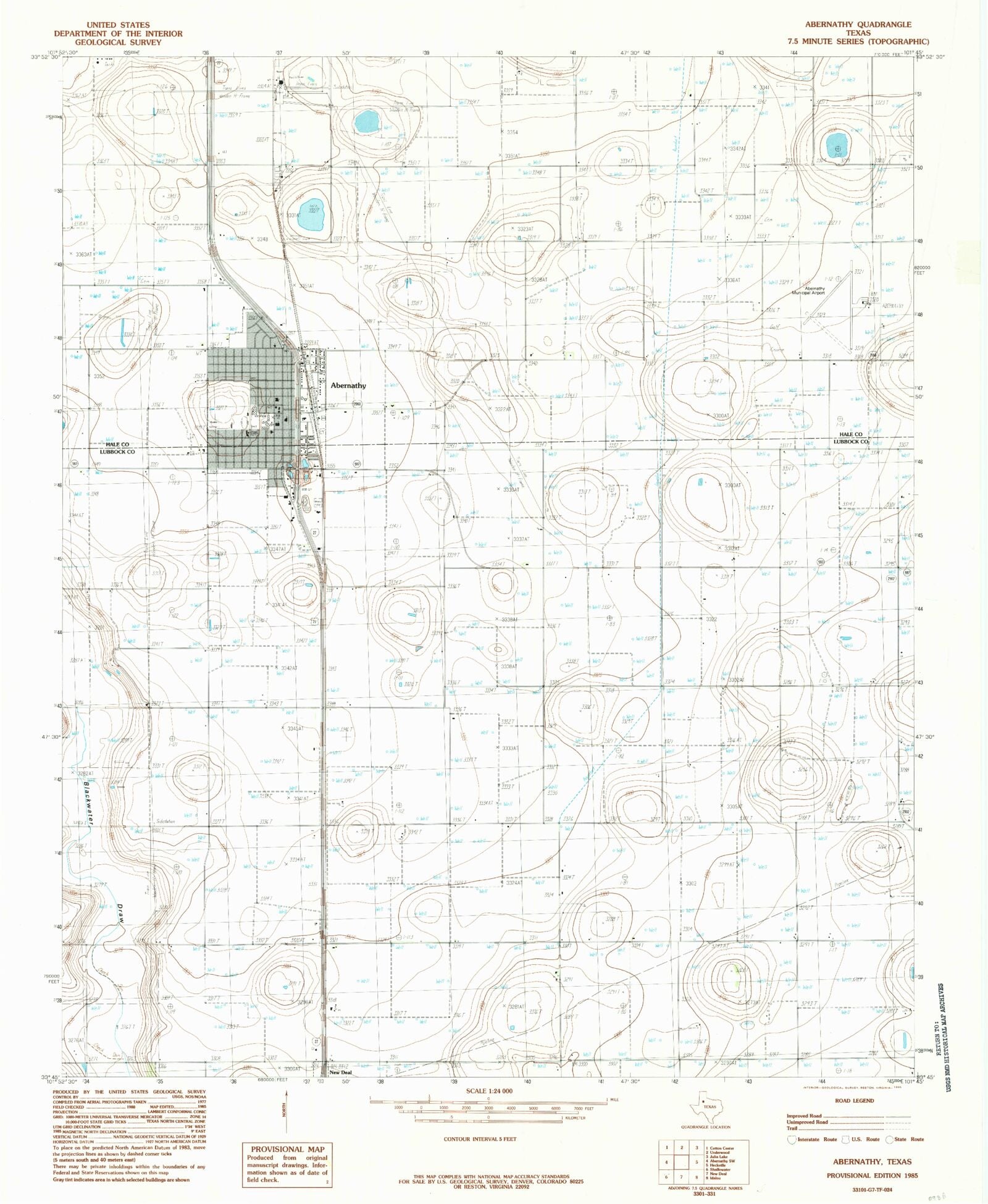 Classic USGS Abernathy Texas 7.5'x7.5' Topo Map – MyTopo Map Store