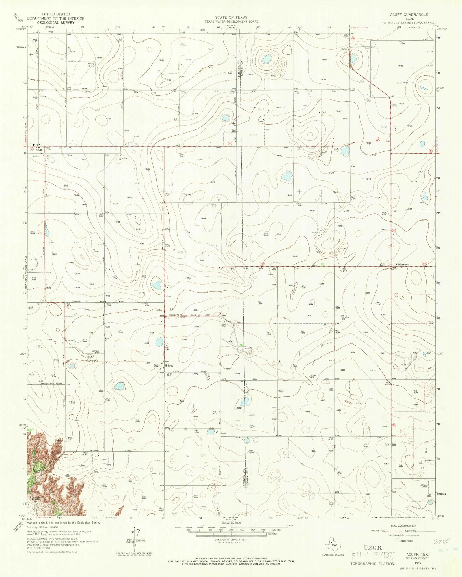 Classic USGS Acuff Texas 7.5'x7.5' Topo Map – MyTopo Map Store