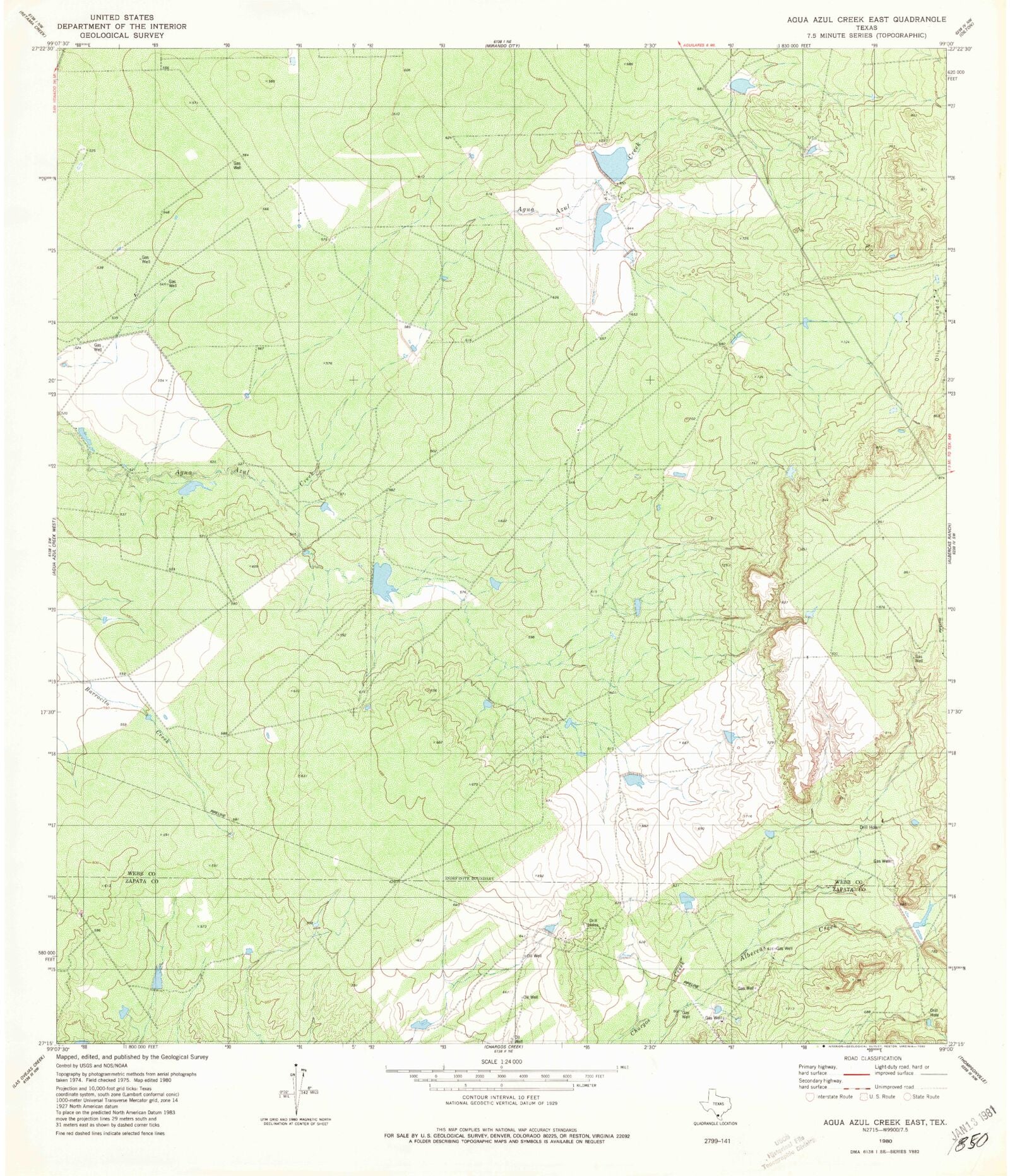 Classic USGS Agua Azul Creek East Texas 7.5'x7.5' Topo Map – MyTopo Map Store