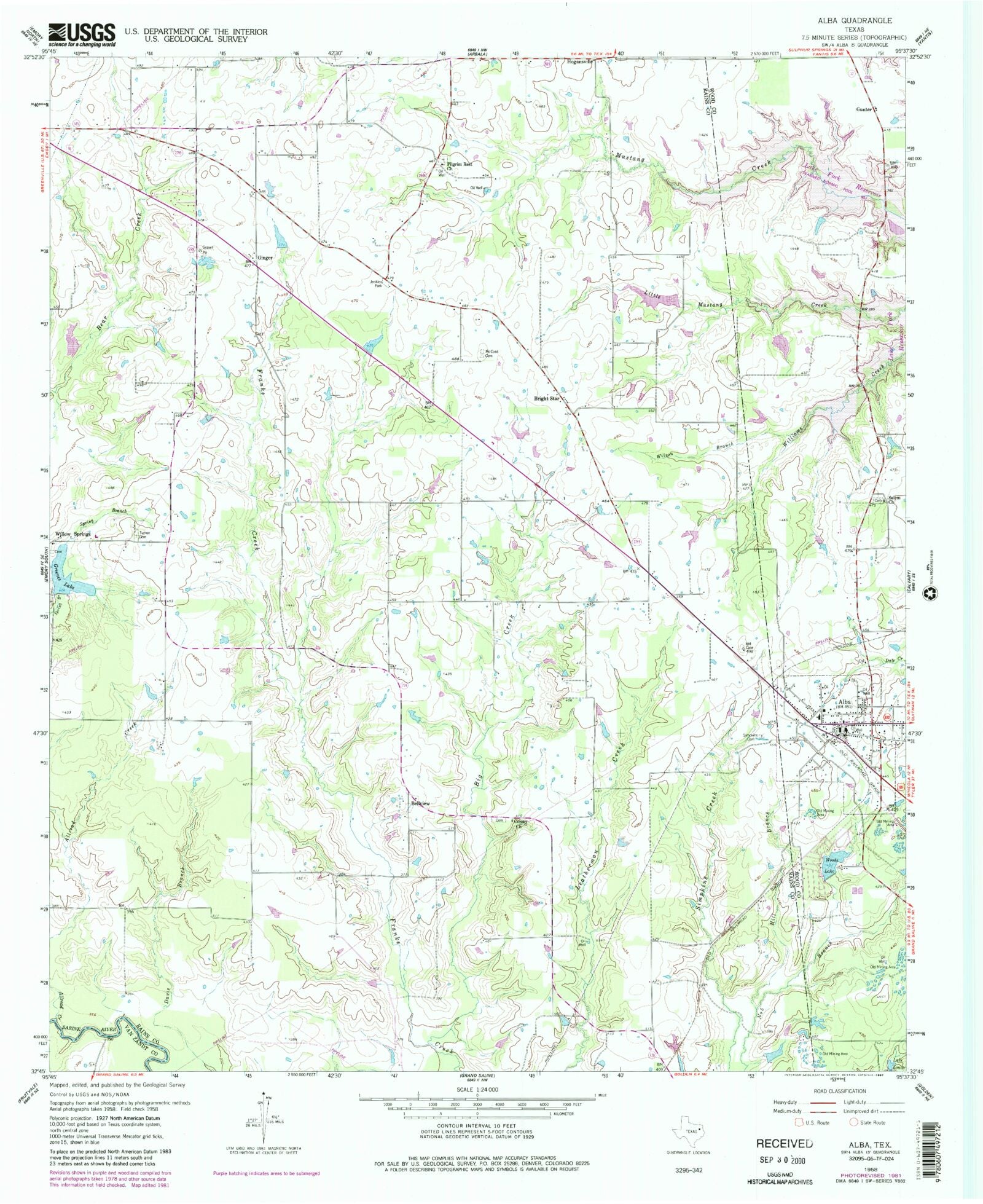 Classic USGS Alba Texas 7.5'x7.5' Topo Map – MyTopo Map Store