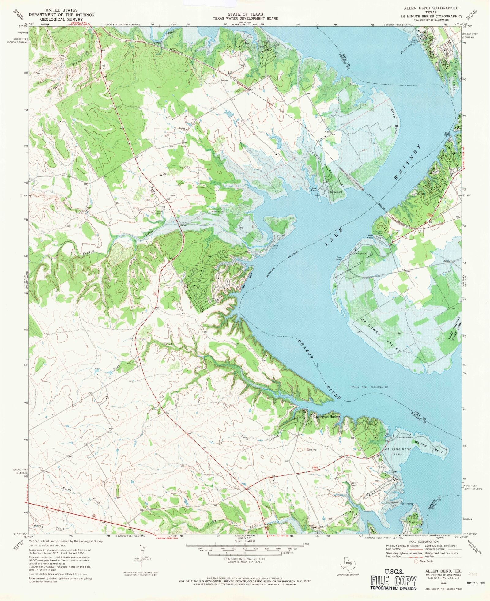 Classic USGS Allen Bend Texas 7.5'x7.5' Topo Map – MyTopo Map Store