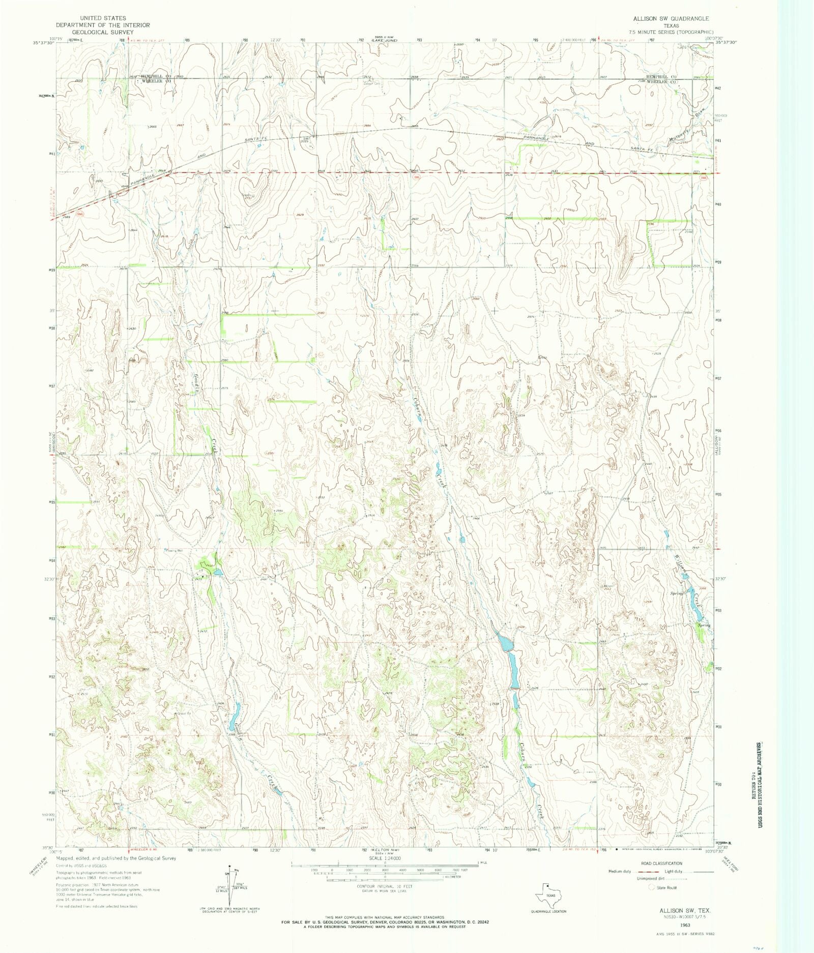 Classic USGS Allison SW Texas 7.5'x7.5' Topo Map – MyTopo Map Store