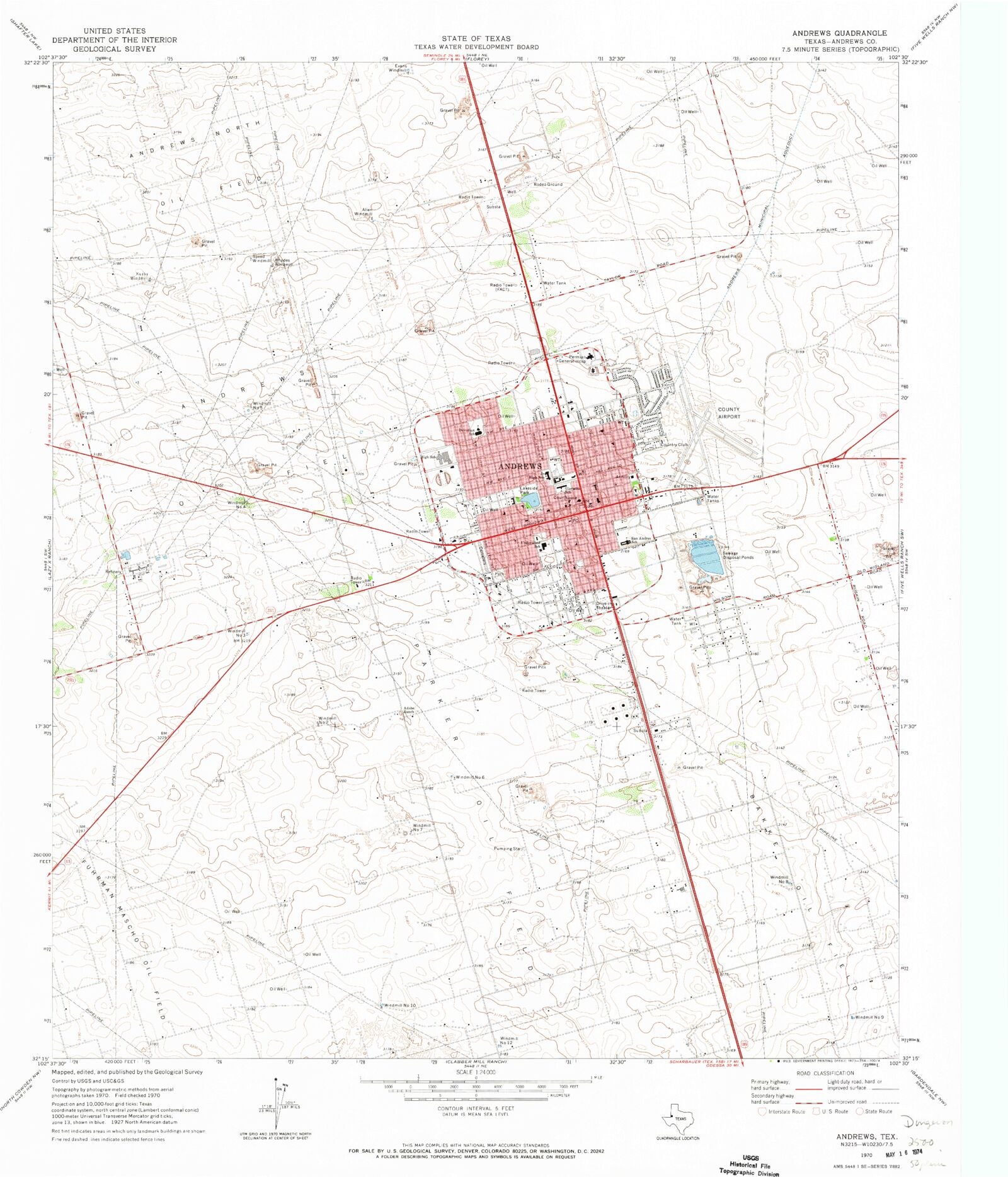 Classic USGS Andrews Texas 7.5'x7.5' Topo Map – MyTopo Map Store