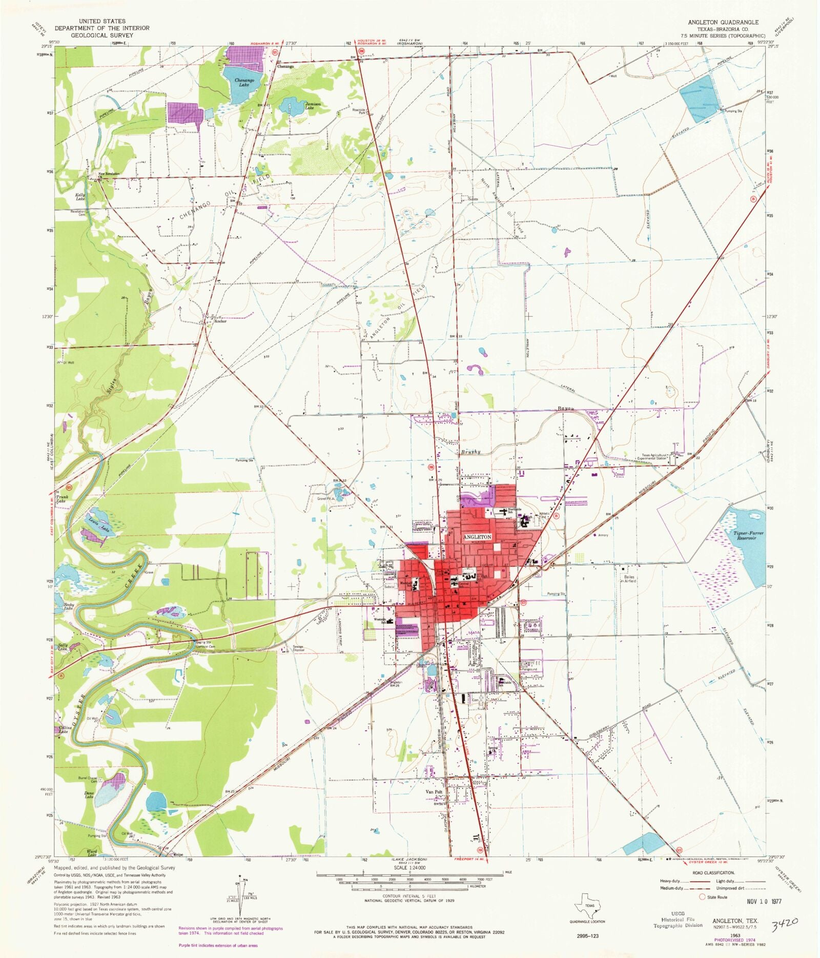 Classic USGS Angleton Texas 7.5'x7.5' Topo Map – MyTopo Map Store