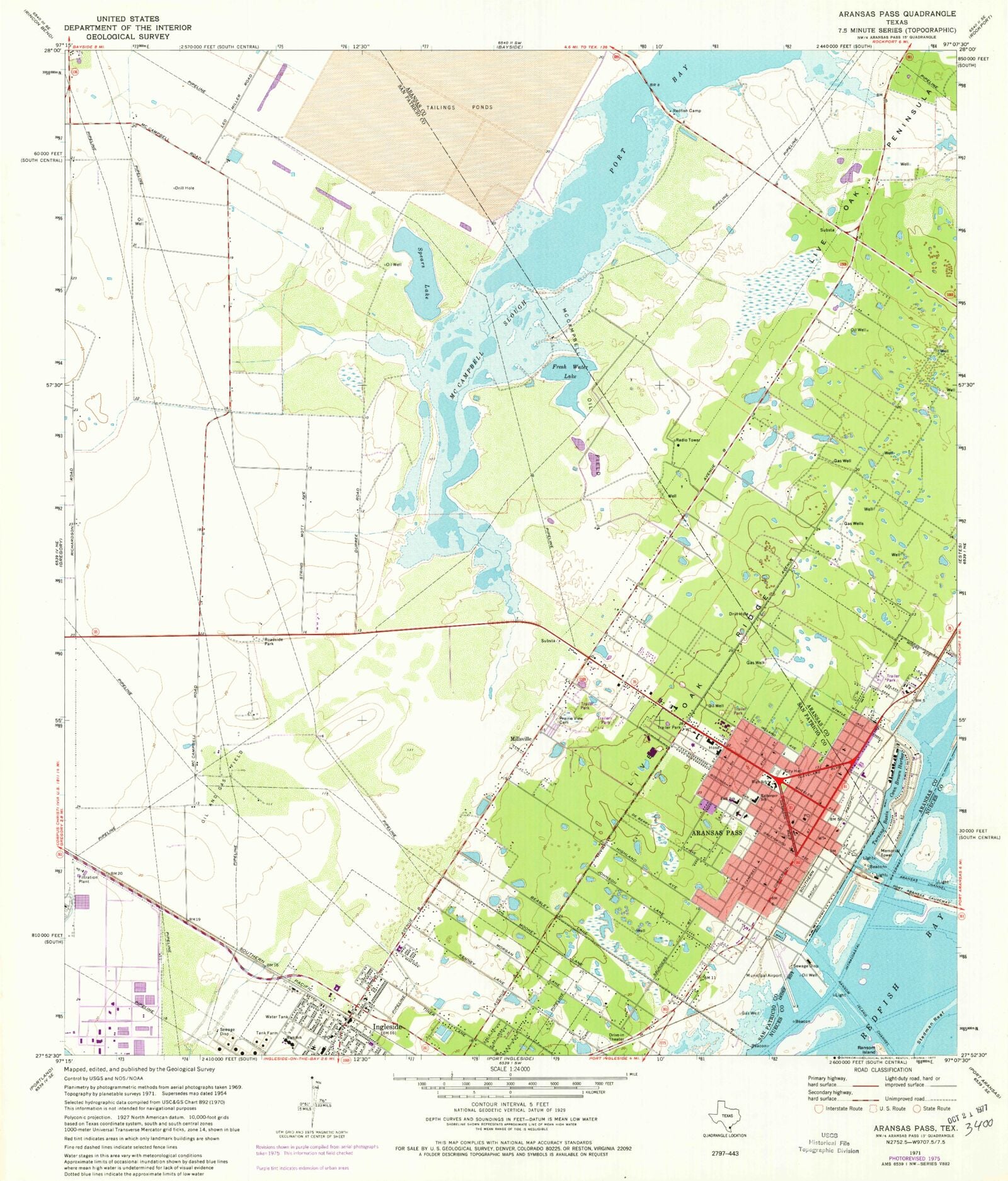 Classic USGS Aransas Pass Texas 7.5'x7.5' Topo Map – MyTopo Map Store