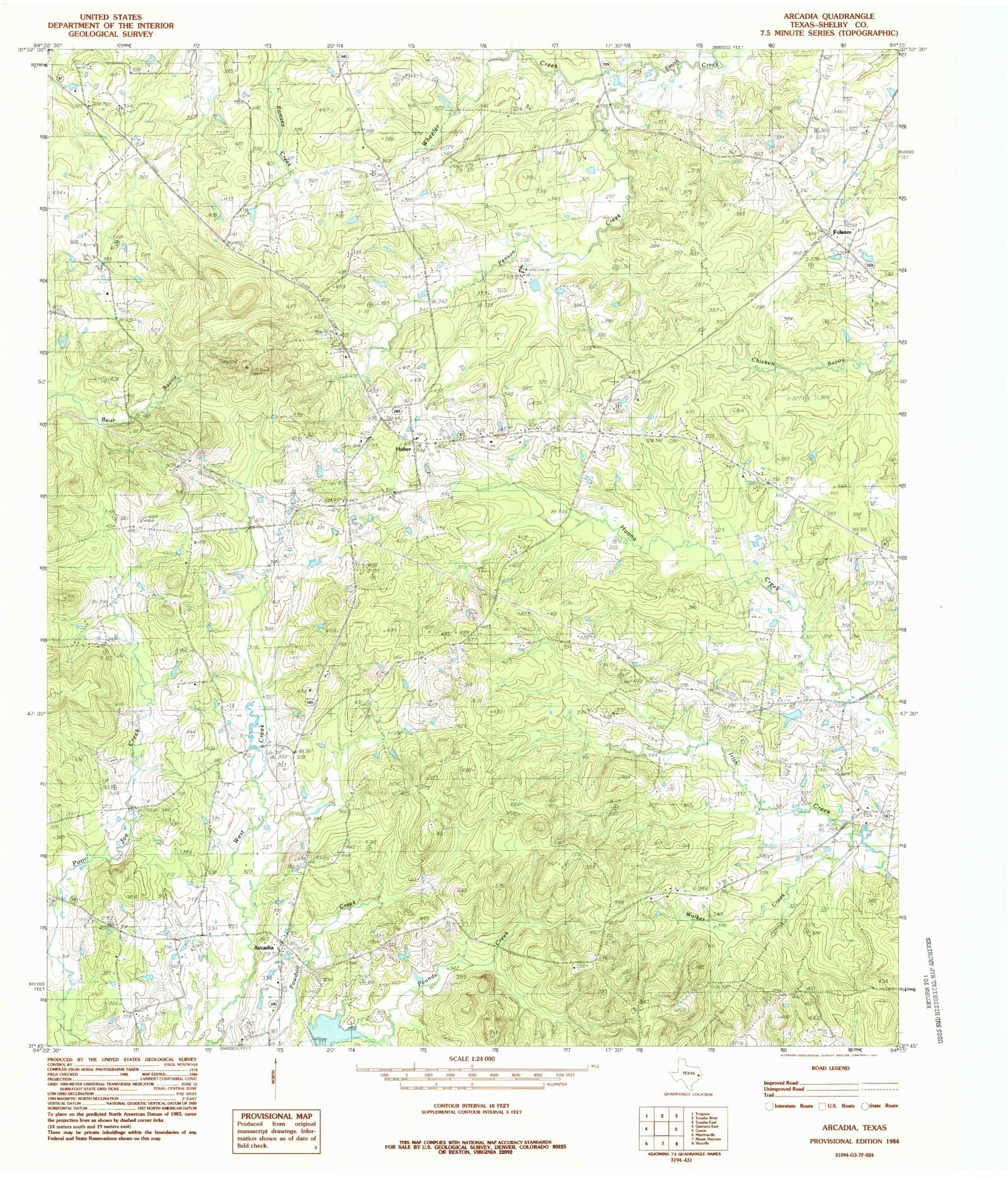 Classic USGS Arcadia Texas 7.5'x7.5' Topo Map – MyTopo Map Store