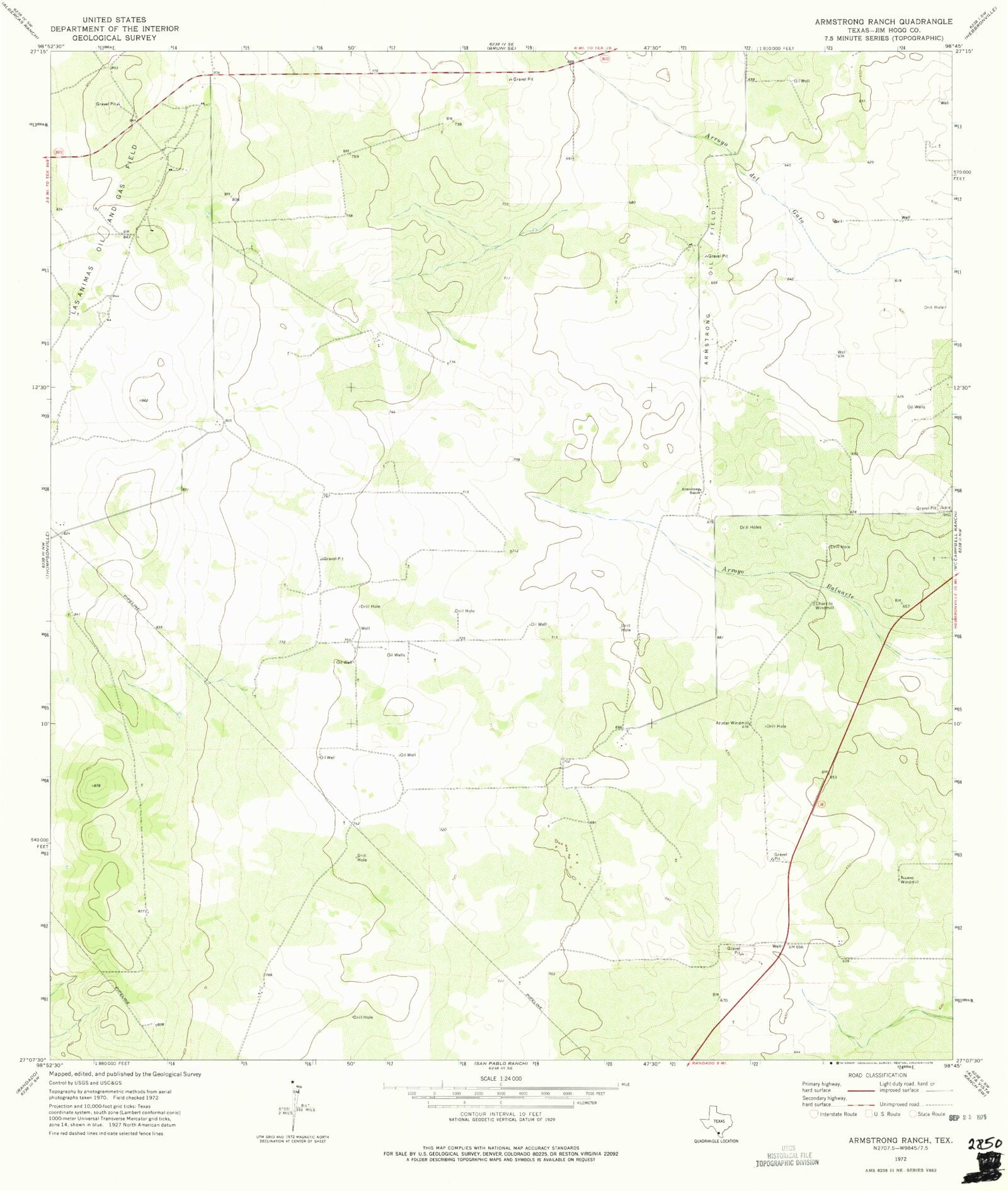 Classic USGS Armstrong Ranch Texas 7.5'x7.5' Topo Map – MyTopo Map Store