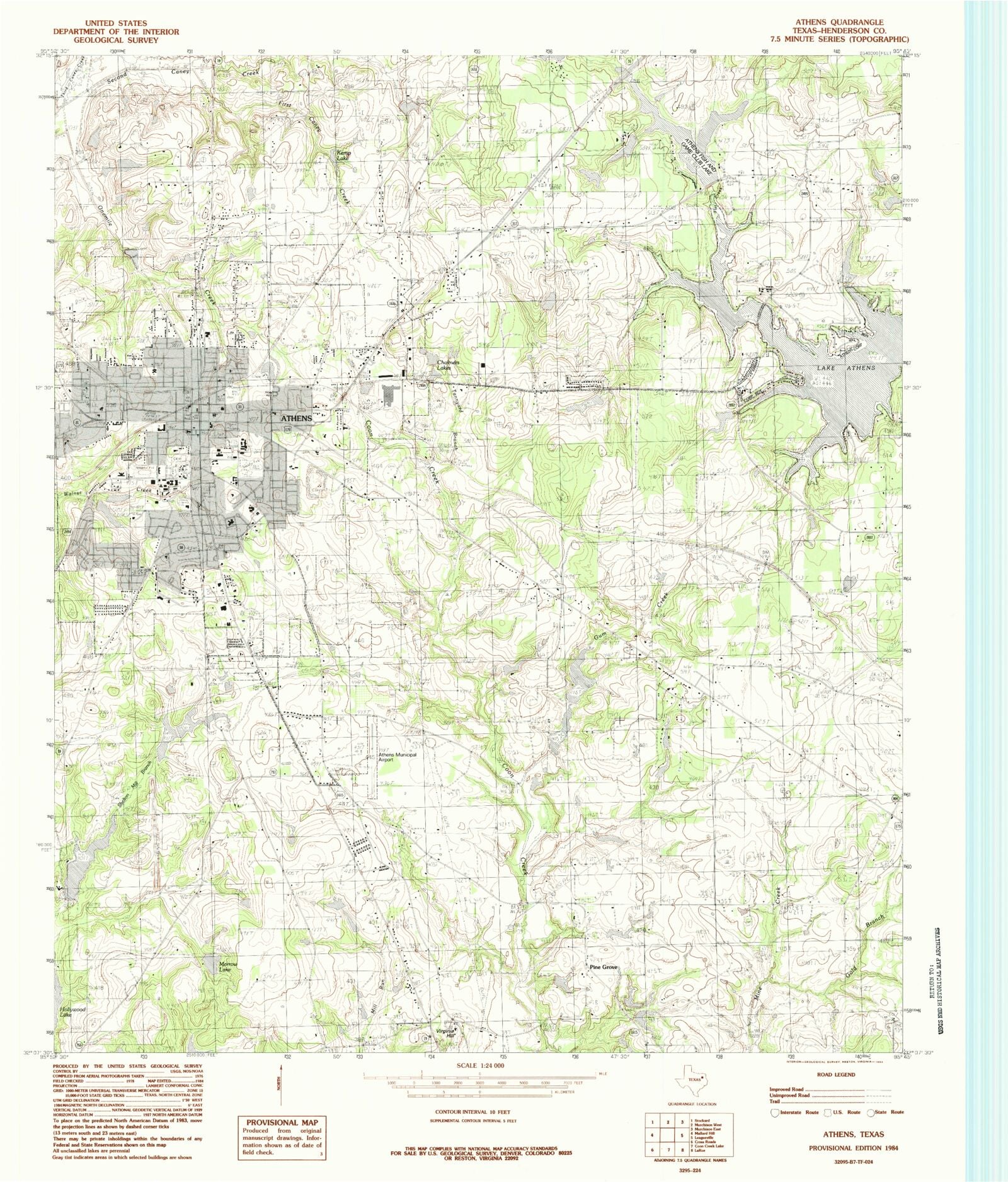 Classic USGS Athens Texas 7.5'x7.5' Topo Map – MyTopo Map Store