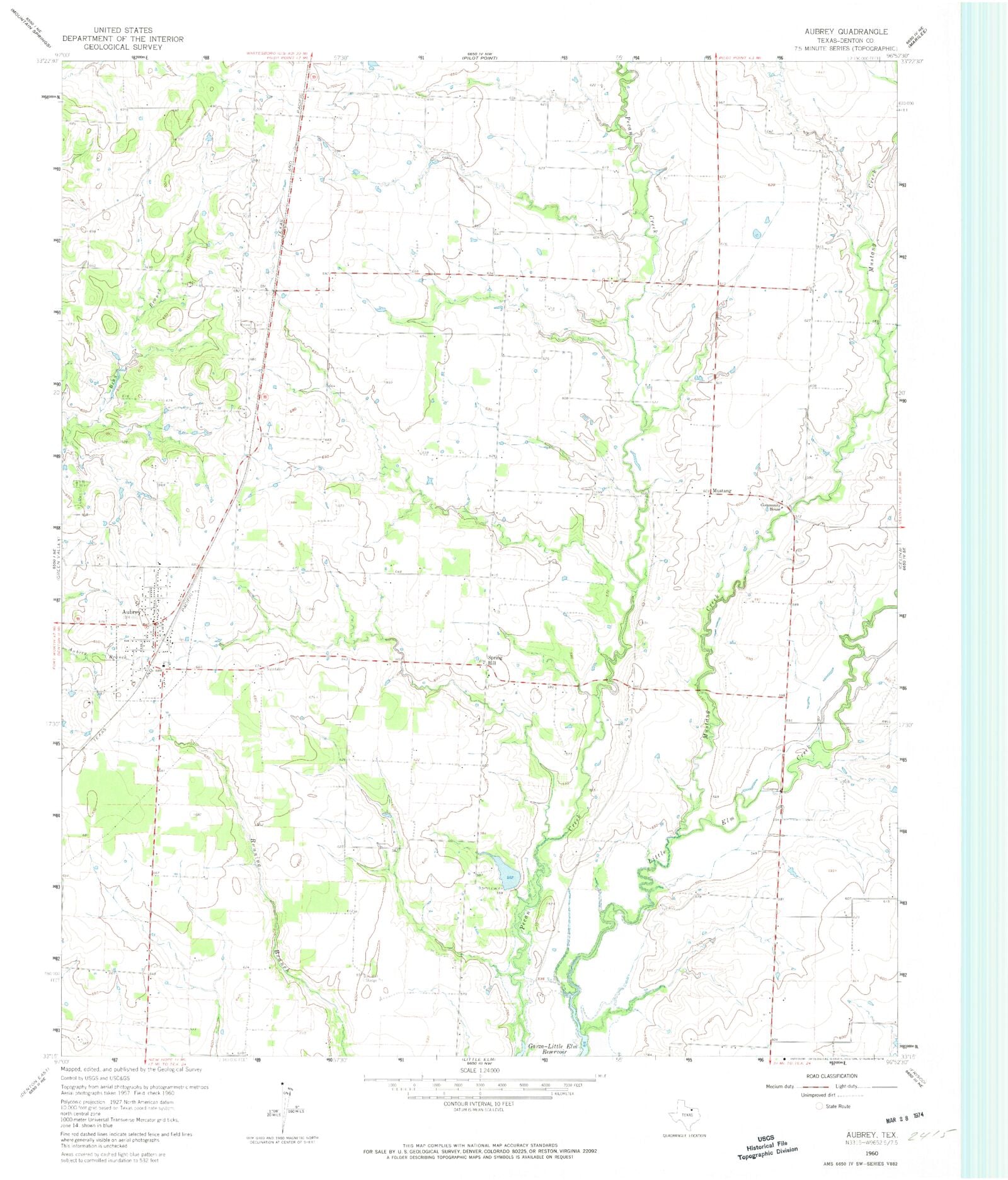 Classic USGS Aubrey Texas 7.5'x7.5' Topo Map – MyTopo Map Store