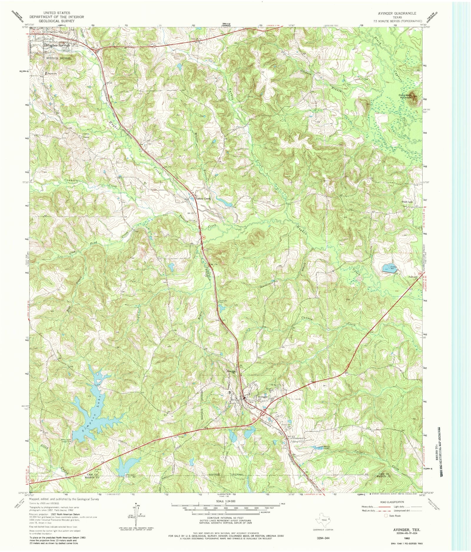 Classic USGS Avinger Texas 7.5'x7.5' Topo Map – MyTopo Map Store
