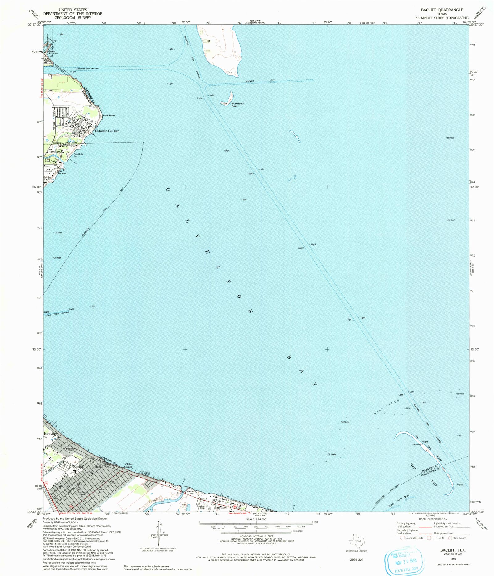 Classic USGS Bacliff Texas 7.5'x7.5' Topo Map – MyTopo Map Store