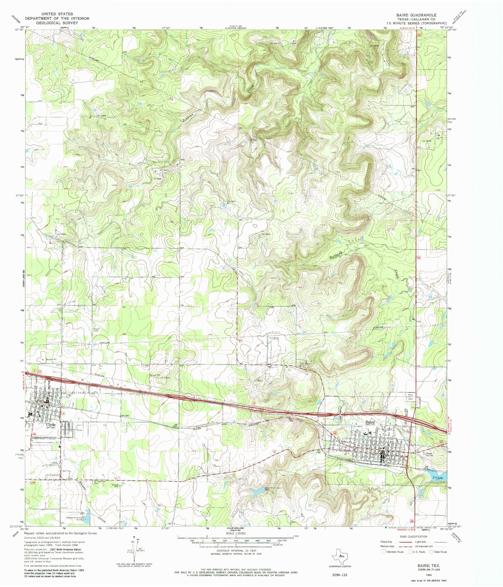 Classic USGS Baird Texas 7.5'x7.5' Topo Map – MyTopo Map Store