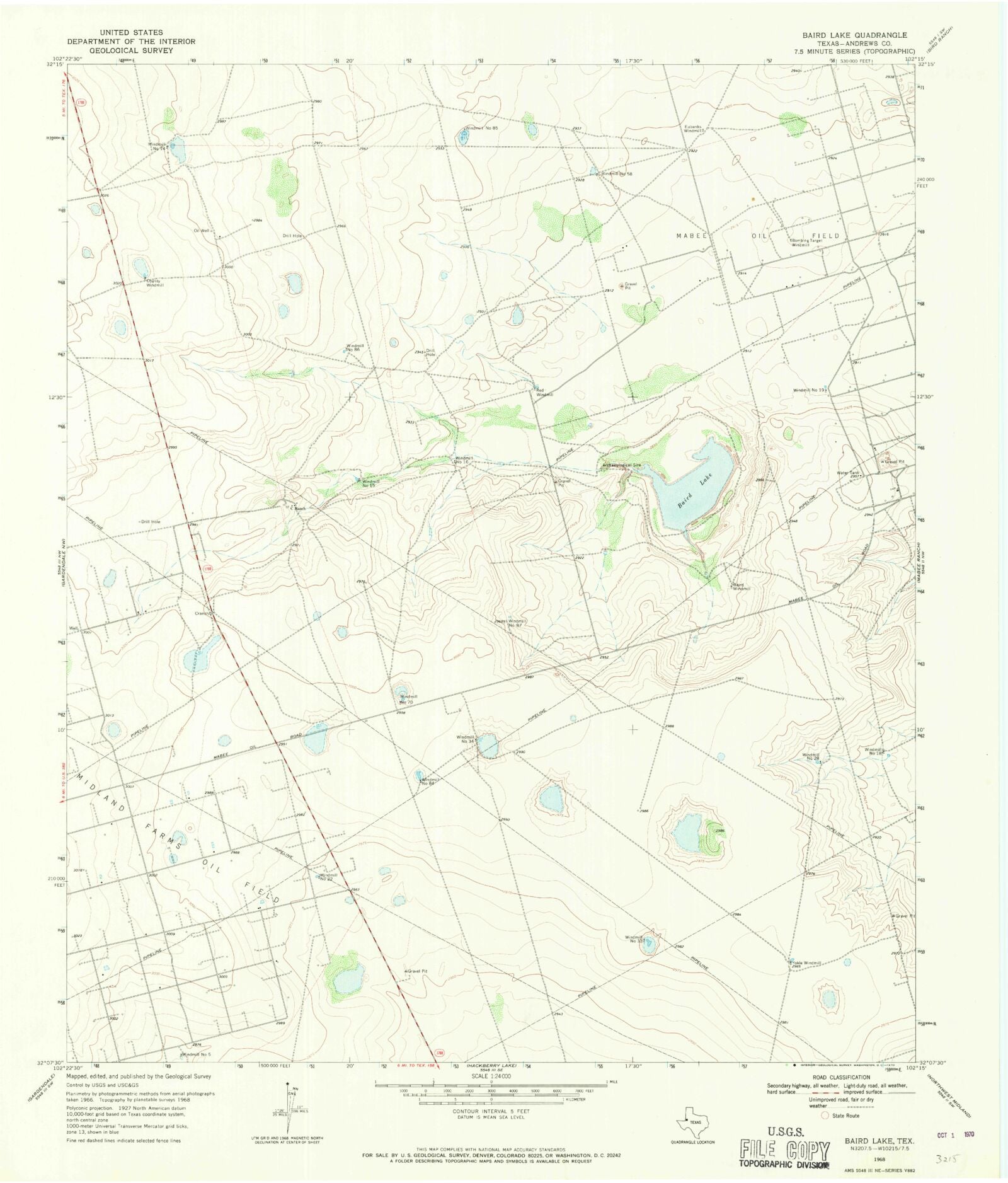 Classic USGS Baird Lake Texas 7.5'x7.5' Topo Map – MyTopo Map Store