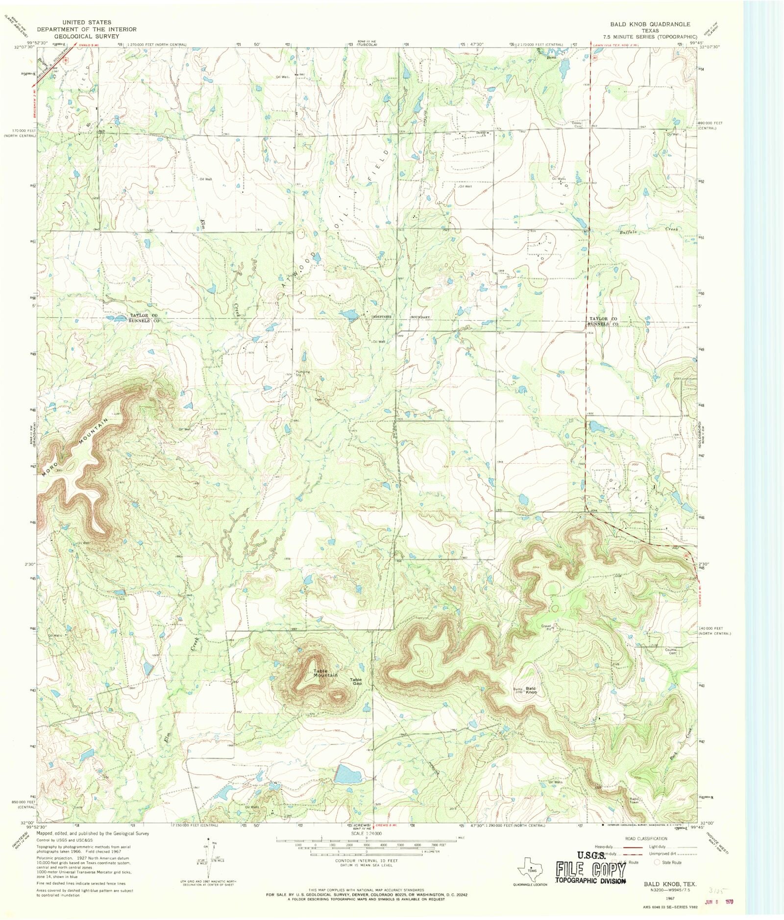 Classic USGS Bald Knob Texas 7.5'x7.5' Topo Map – MyTopo Map Store