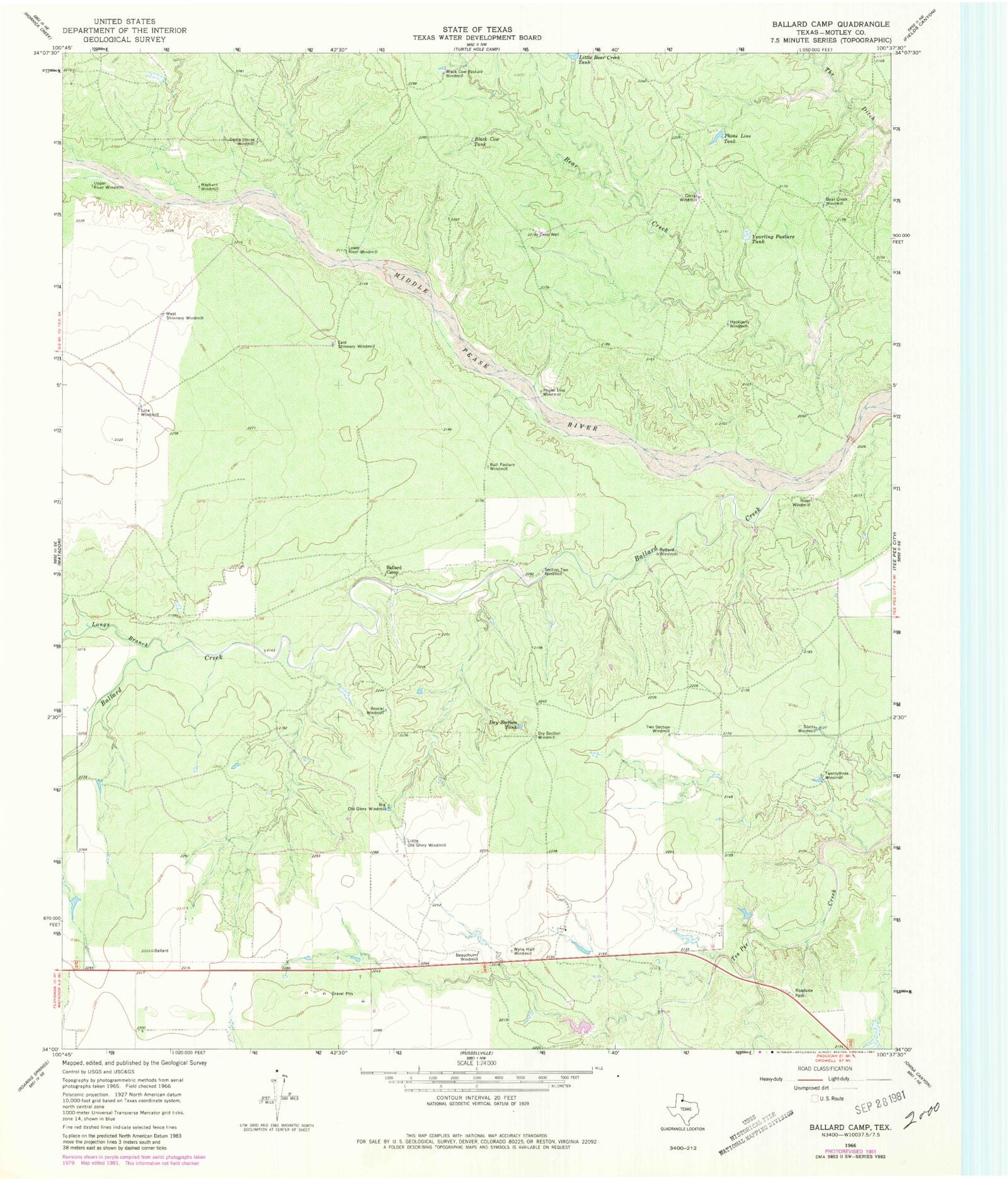 Classic USGS Ballard Camp Texas 7.5'x7.5' Topo Map – MyTopo Map Store